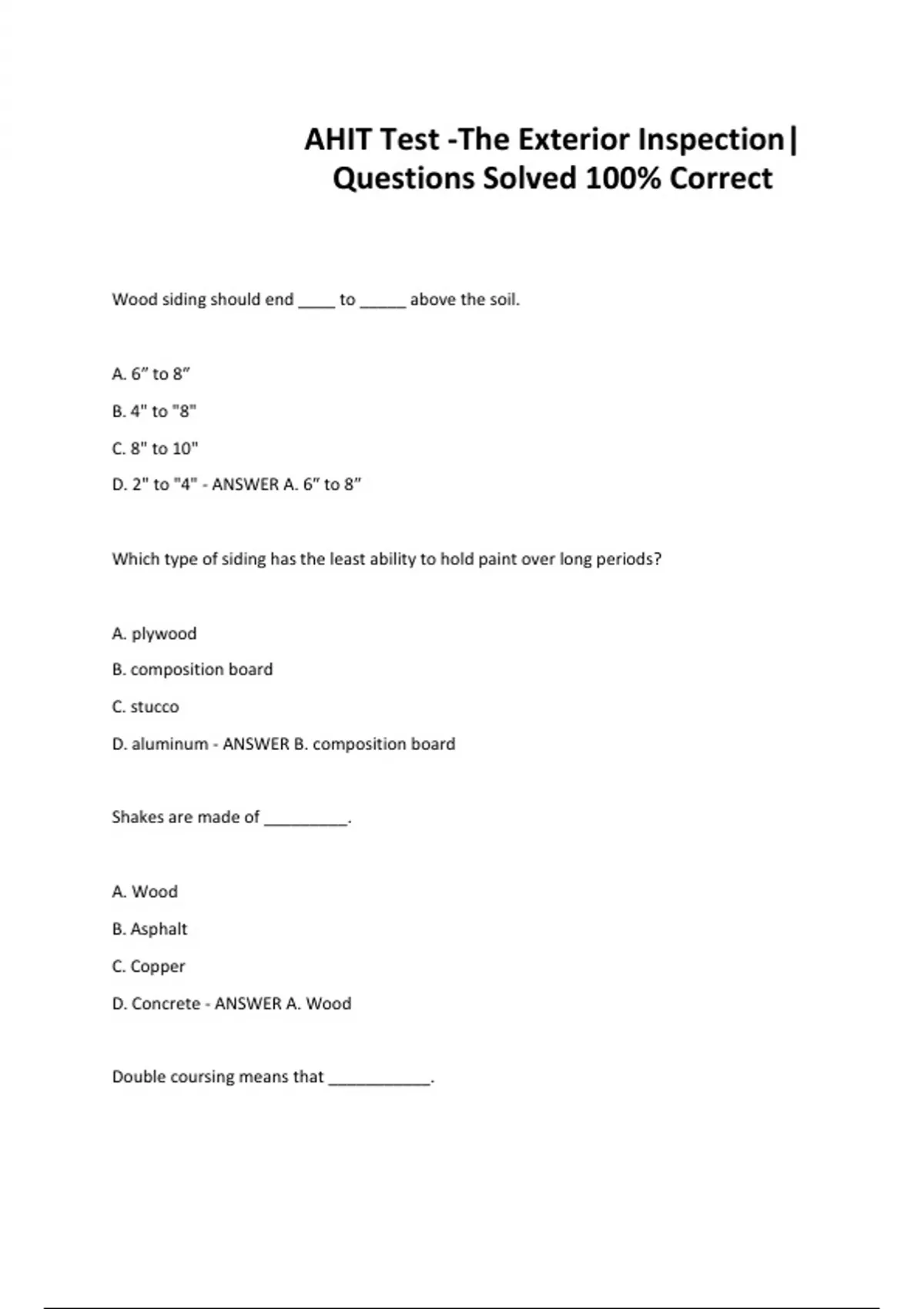 AHIT Test -The Exterior Inspection| Questions Solved 100% Correct ...