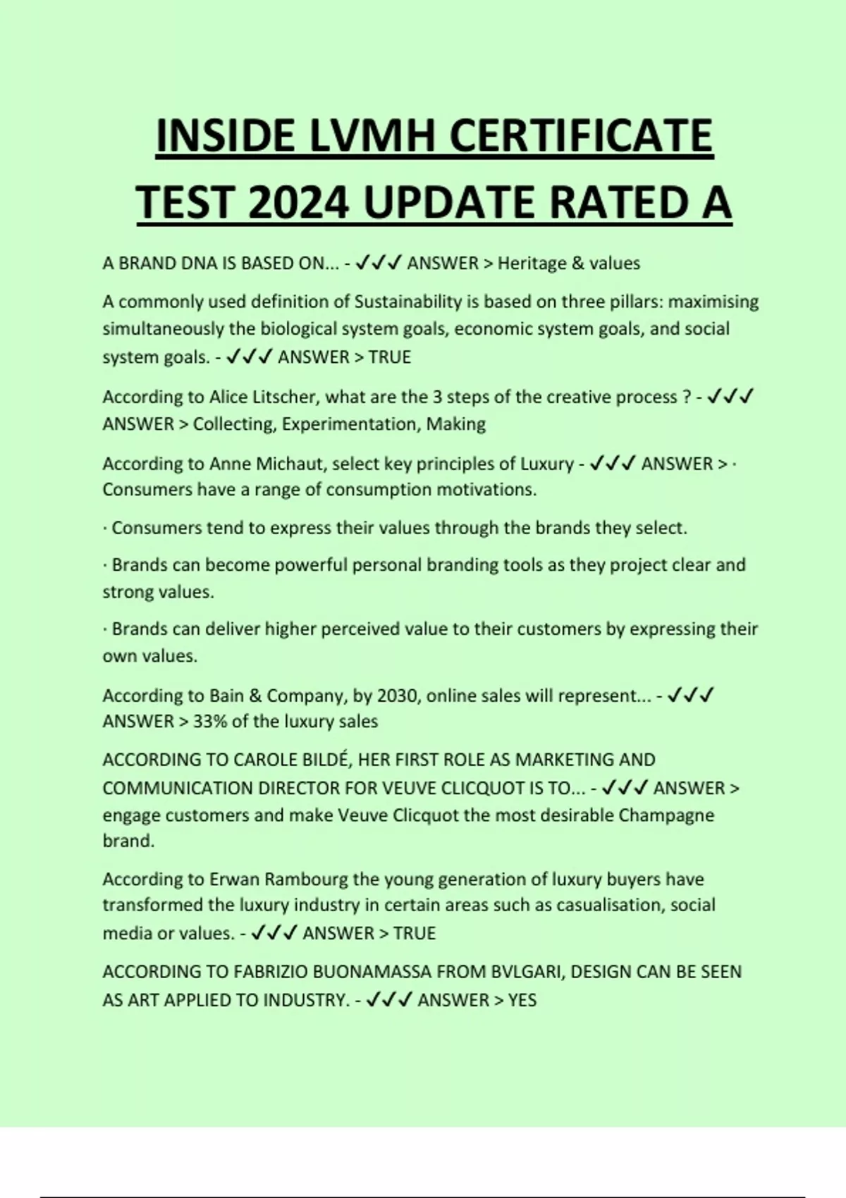 INSIDE LVMH CERTIFICATE TEST 2024 UPDATE RATED A - INSIDE LVMH ...
