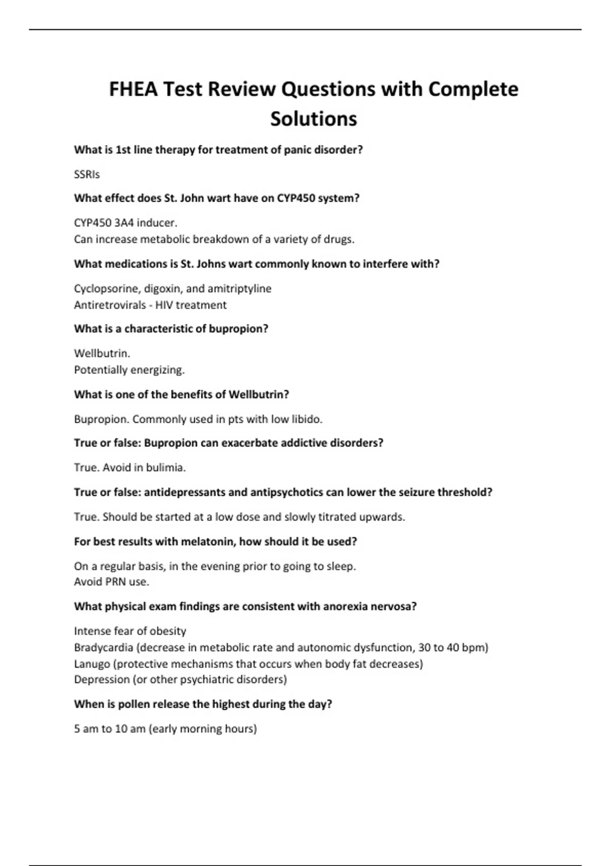 FHEA Test Review Questions with Complete Solutions - FHEA - Stuvia US