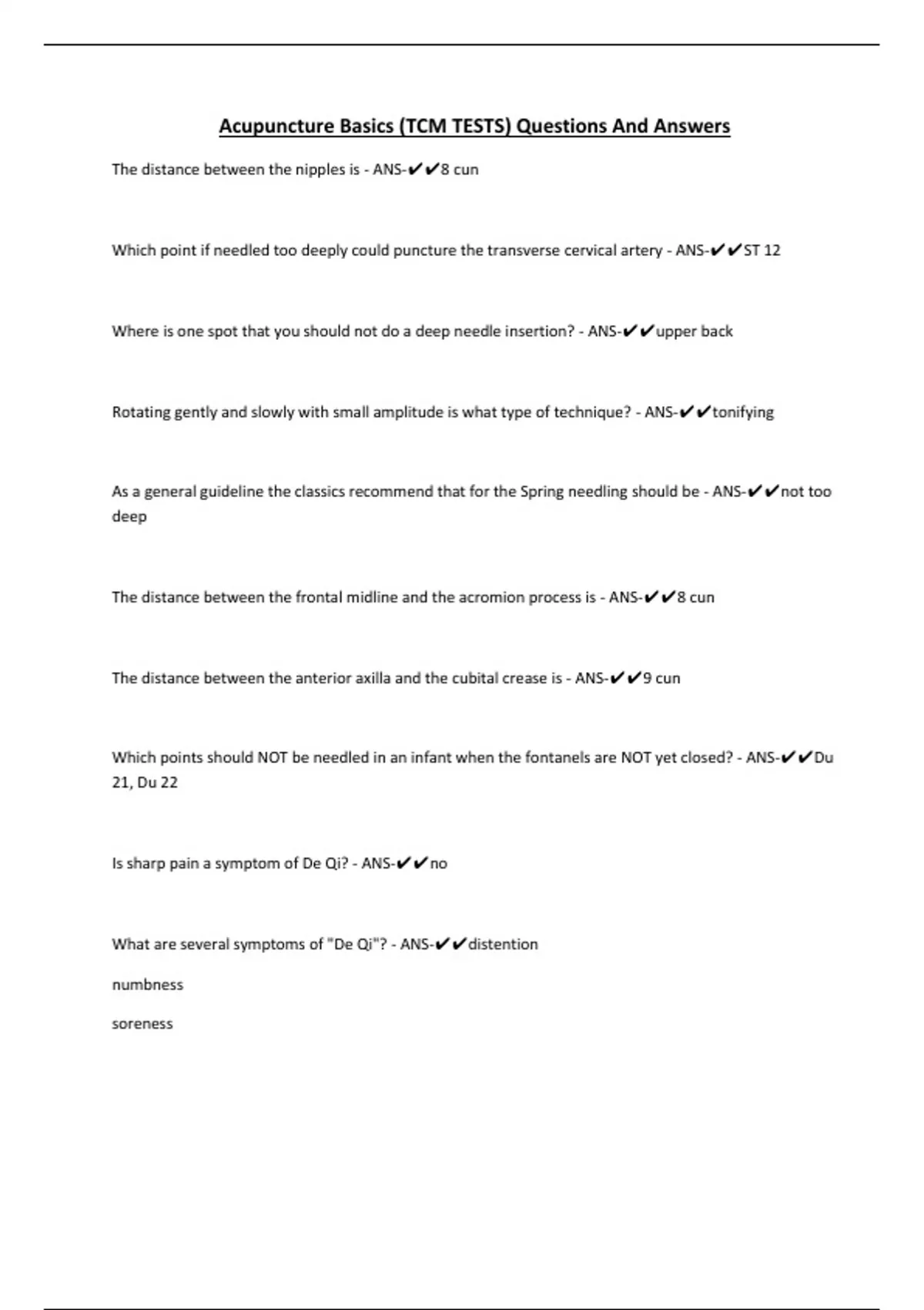 Acupuncture Basics (TCM TESTS) Questions And Answers - Acupuncture ...