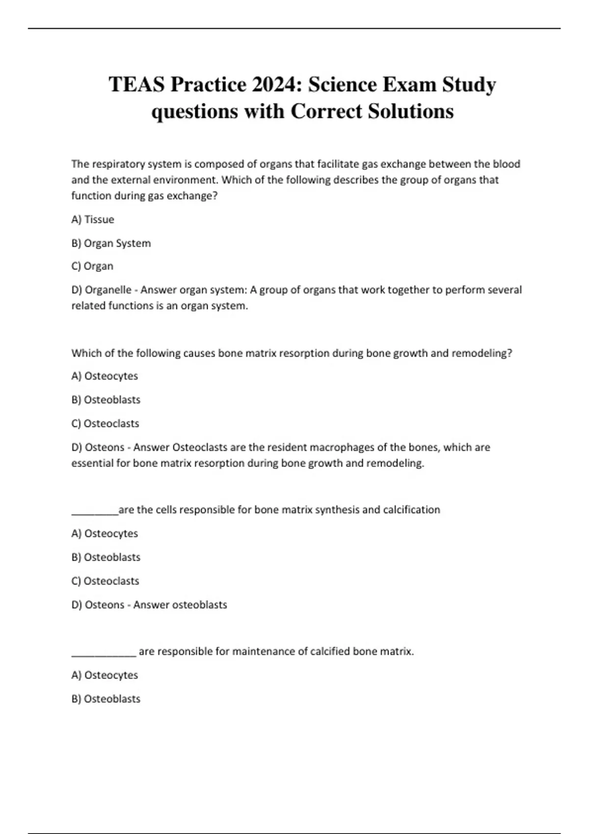 TEAS Practice 2024: Science Exam Study questions with Correct Solutions ...