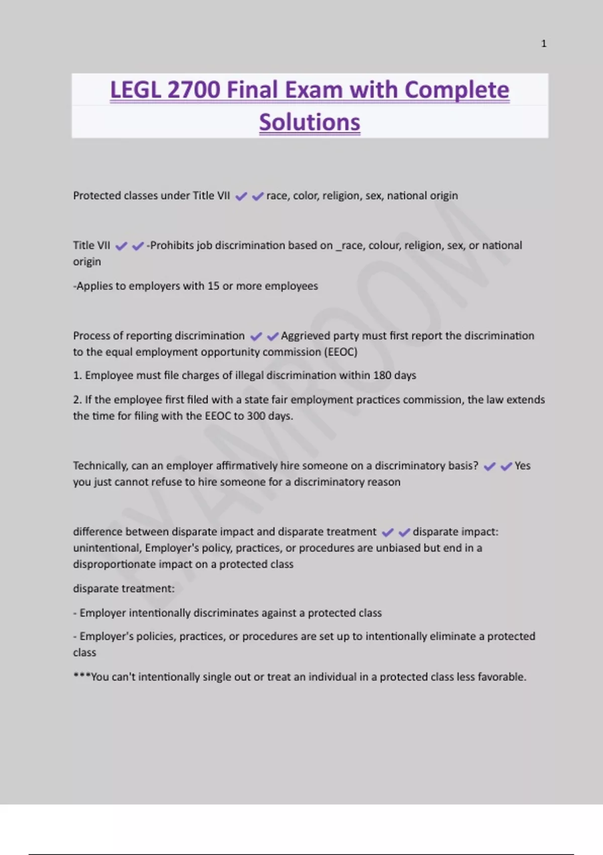 LEGL 2700 Final Exam with Complete Solutions - LEGL 2700 - Stuvia US