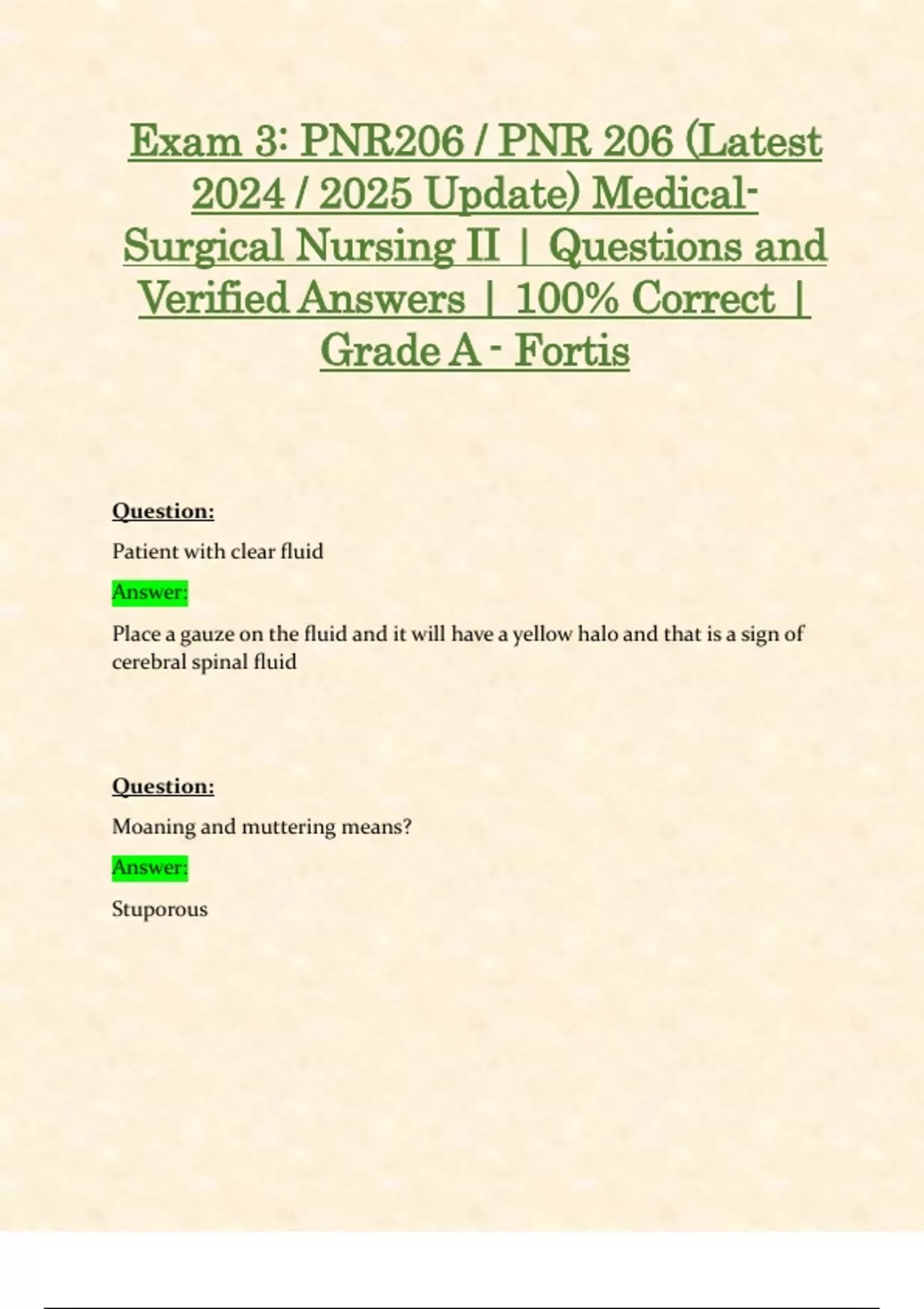 Exam 3: PNR206 / PNR 206 (Latest 2024 / 2025 Update) Medical-Surgical ...