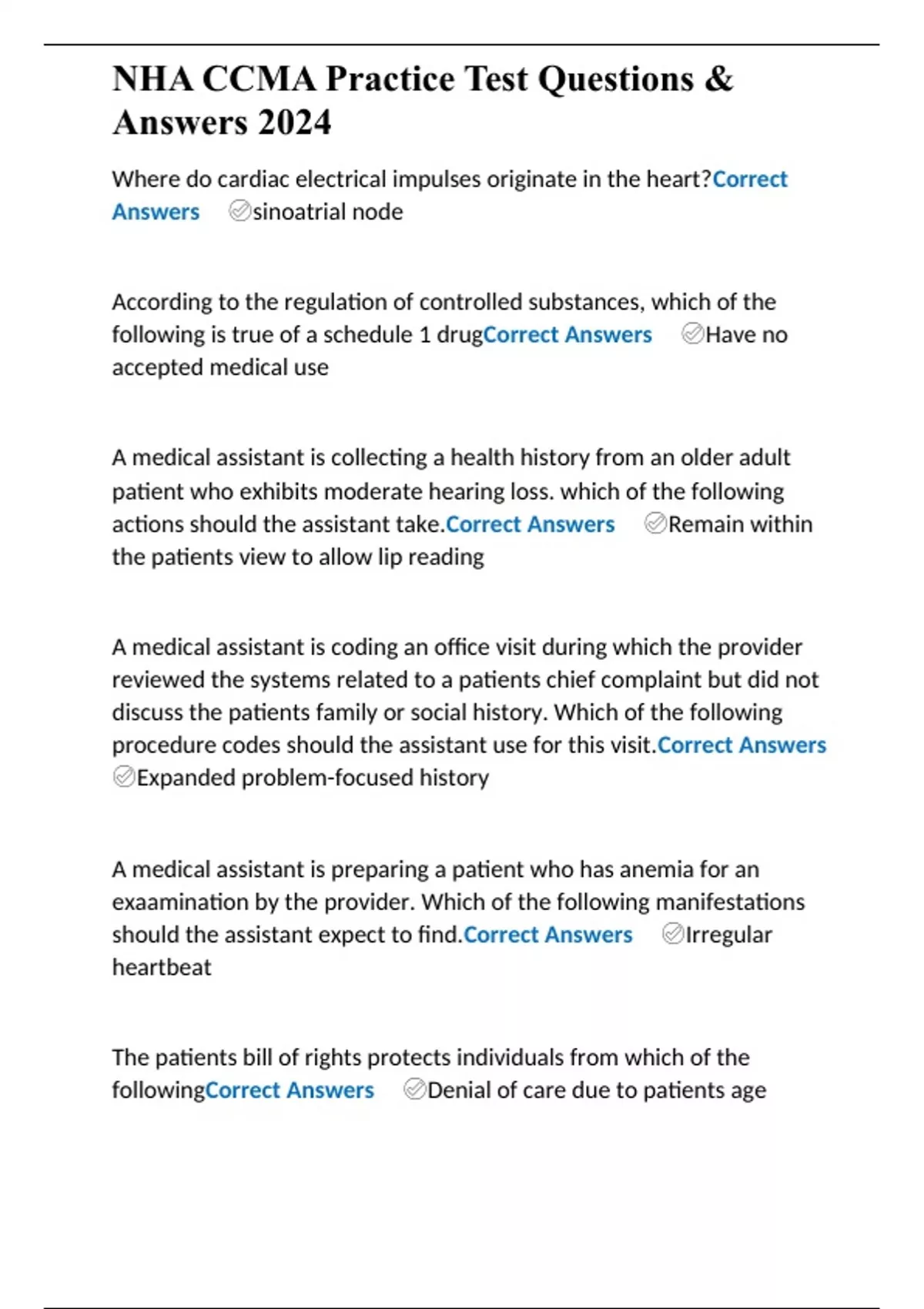 NHA CCMA Practice Test Questions & Answers 2024 - NHA CCMA Practice Tes ...