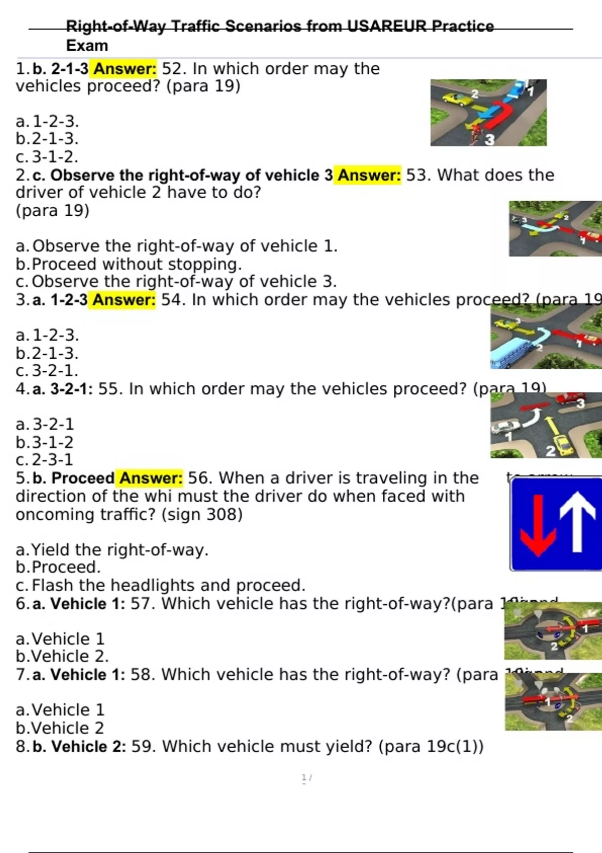Right-of-Way Traffic Scenarios from USAREUR Practice Exam Questions and ...