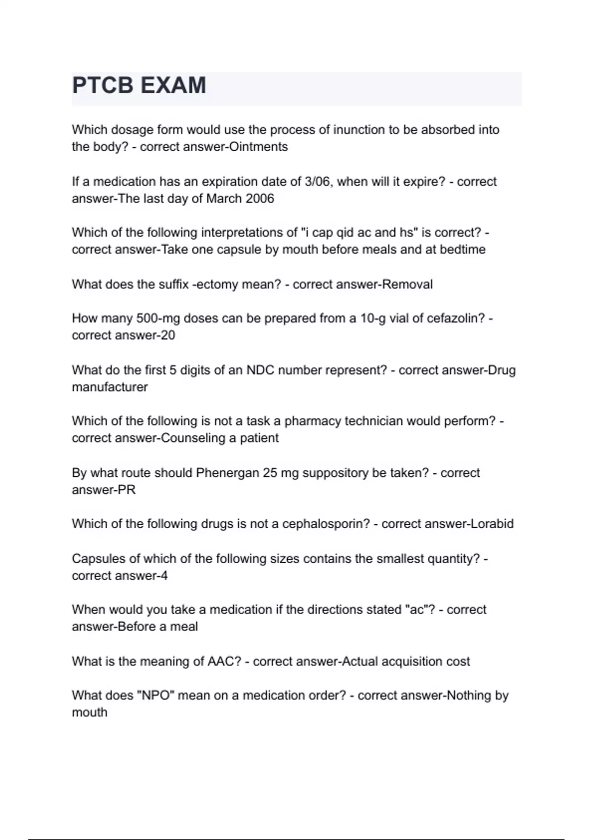 PTCB EXAM (1) - PTCB - Stuvia UK