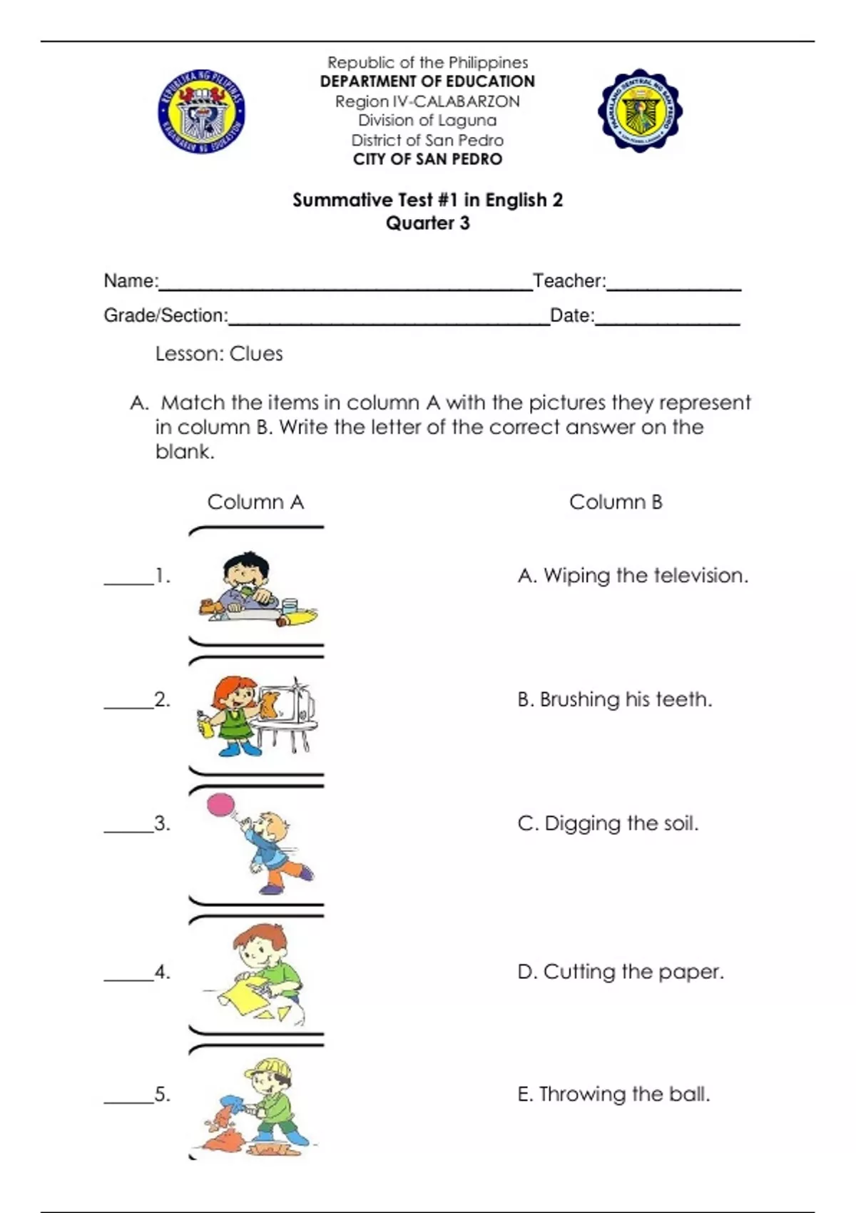 English Summative test - SCHOOL - Stuvia US