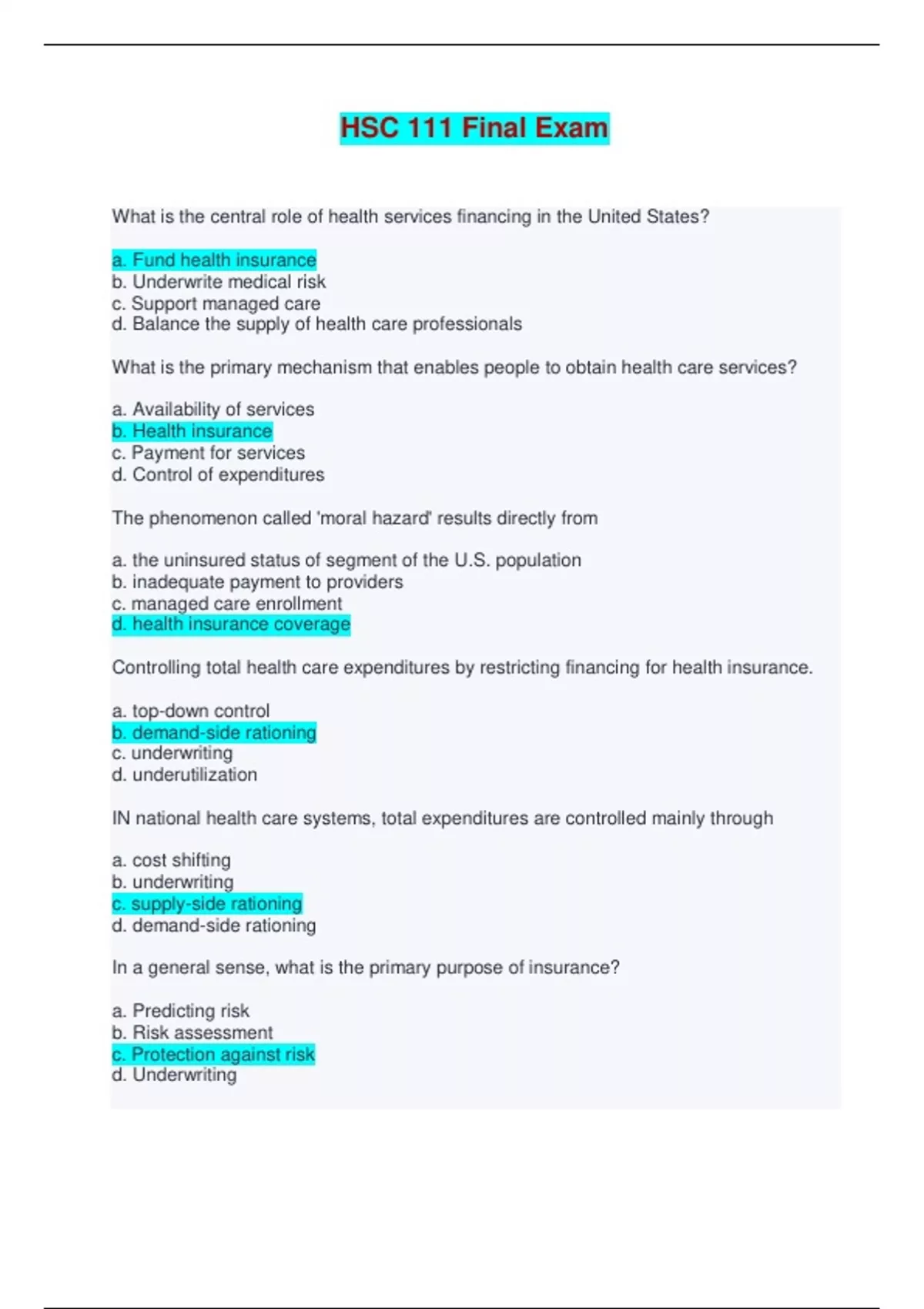 HSC 111 Final Exam - Questions and Answers (Complete Solutions) - HSC ...