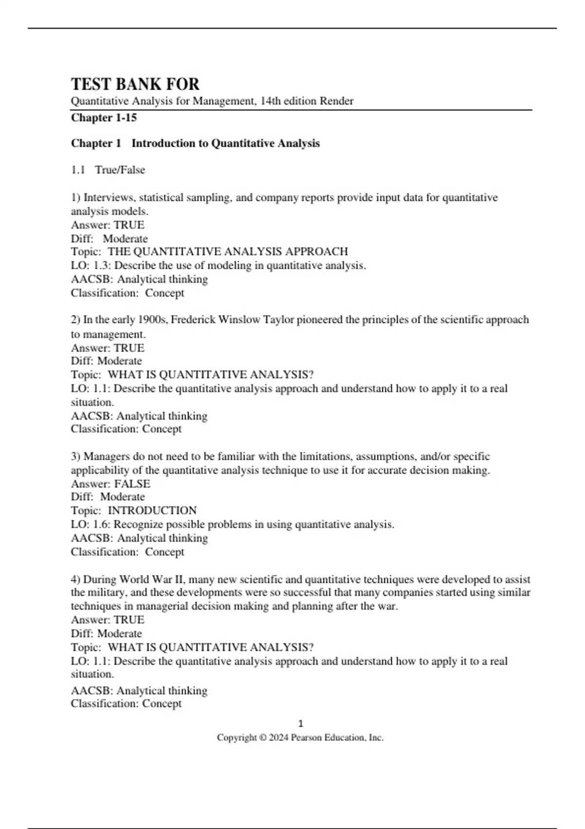 Solution Manual for Quantitative Analysis for Management, 14th edition ...
