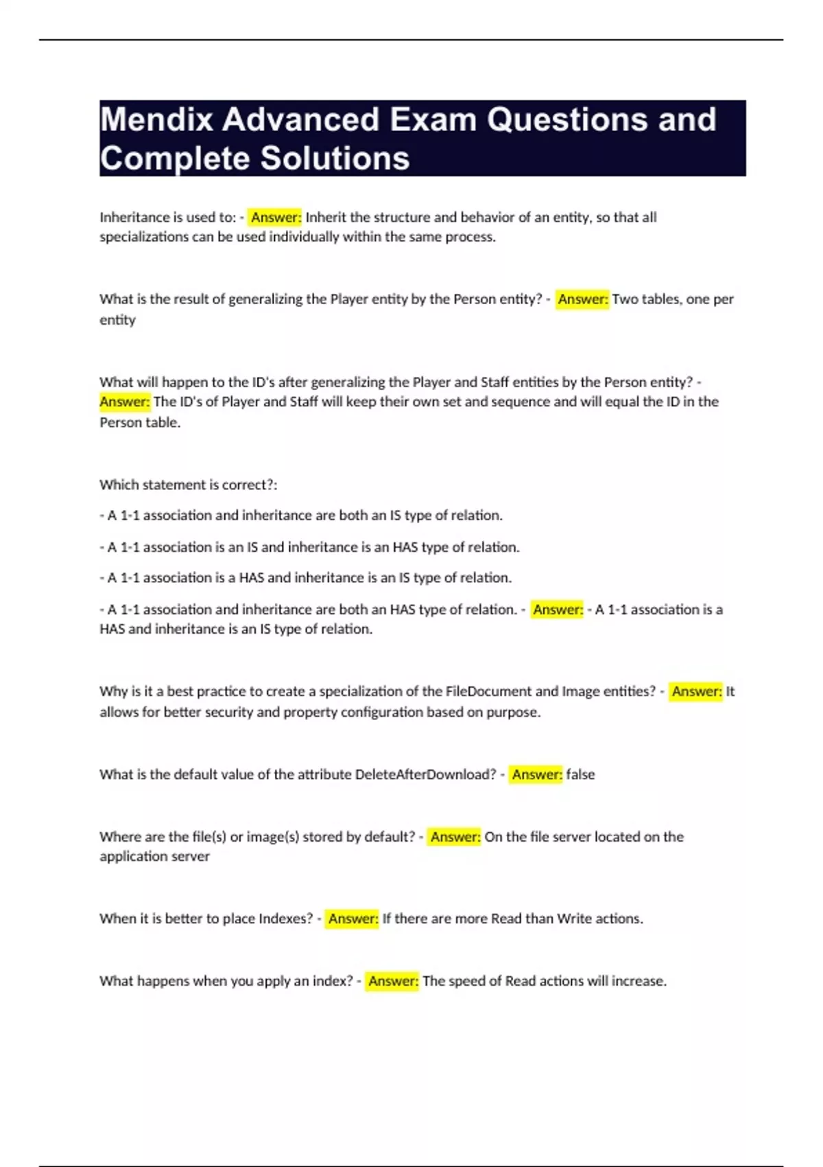 Mendix Advanced Exam Questions and Complete Solutions - Mendix Advanced ...