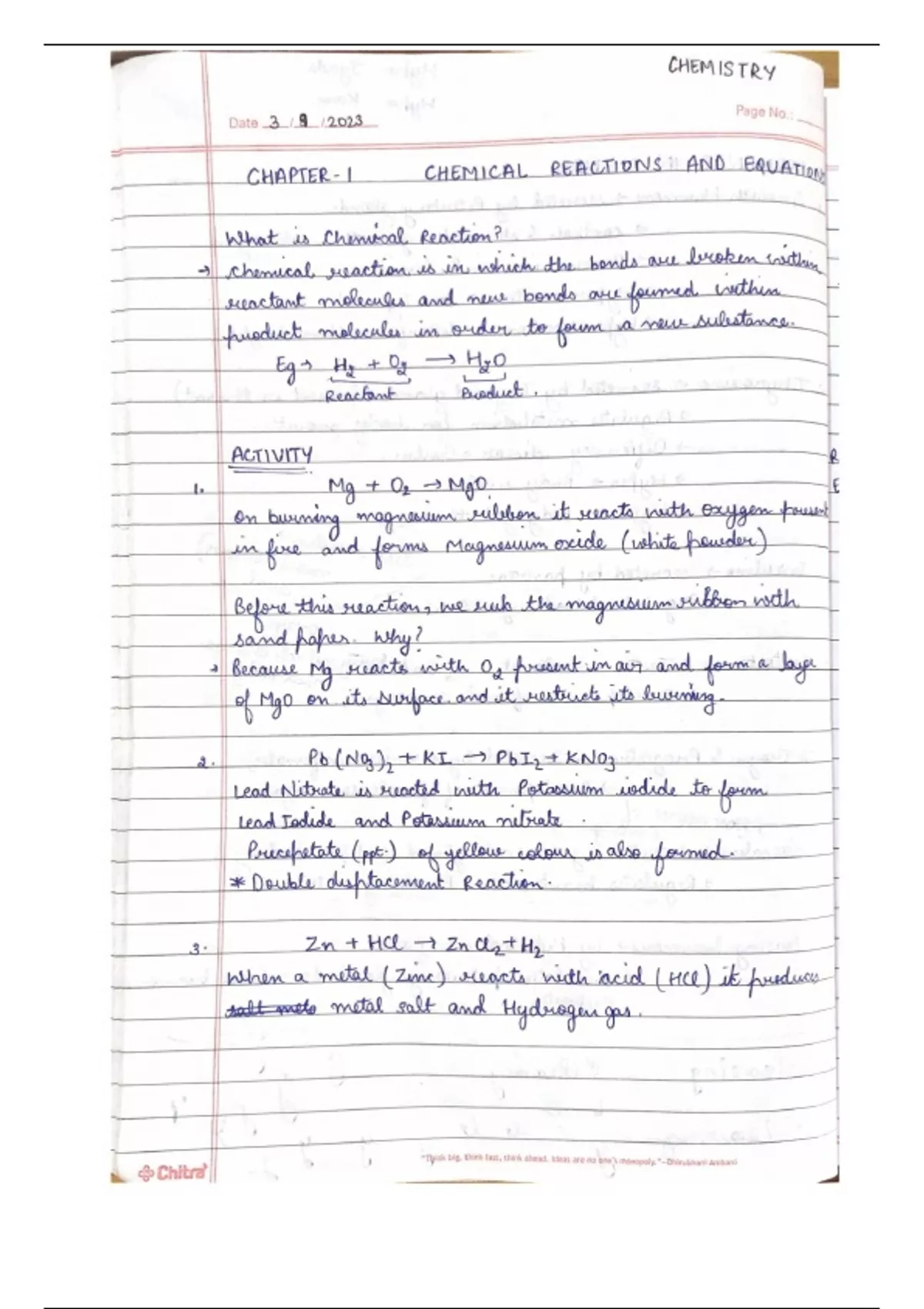 Class 10 CBSE Chemistry Chapter 1 Handwritten Notes - Science - Stuvia US