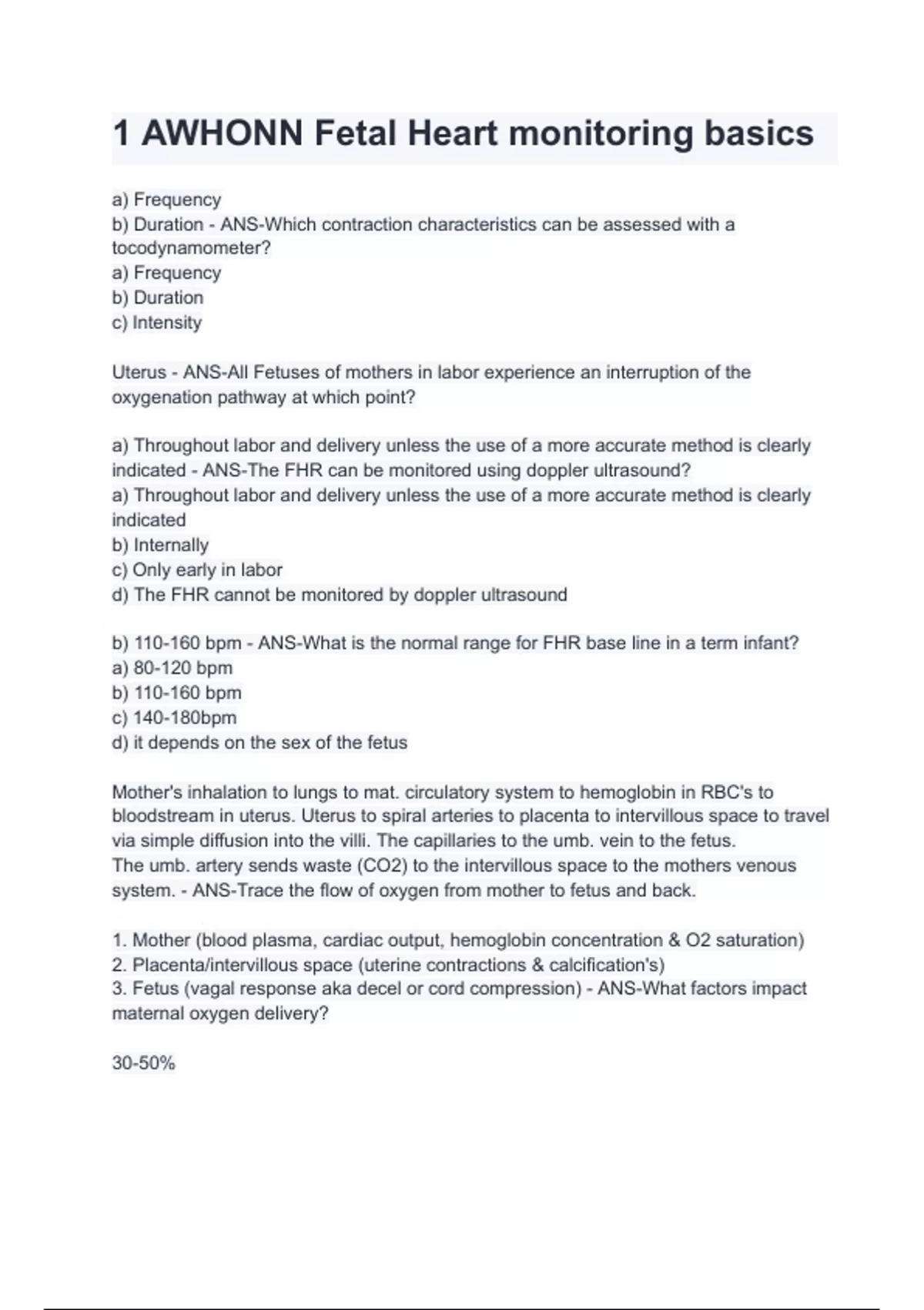 1 AWHONN Fetal Heart monitoring basics Questions with 100% Actual ...