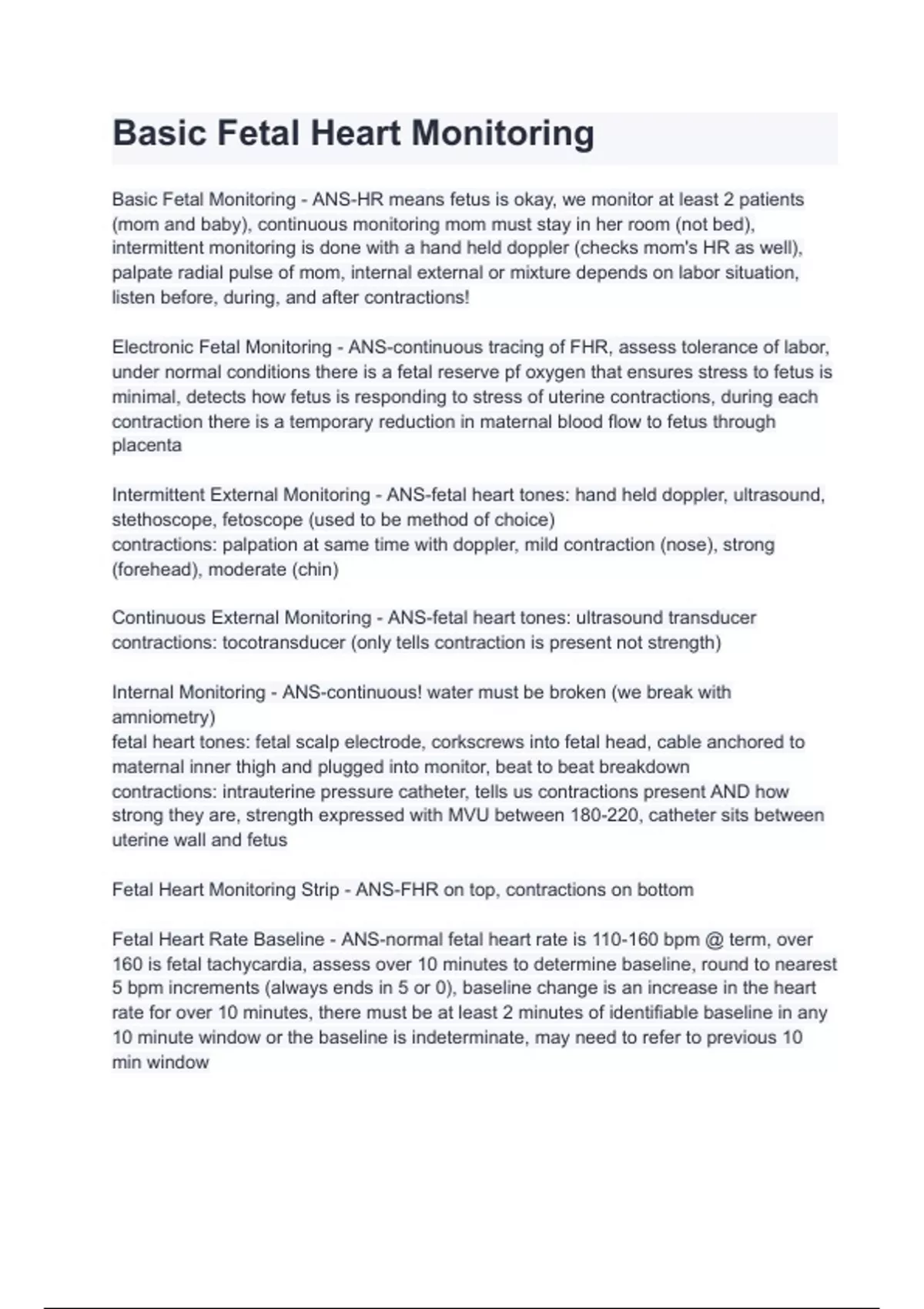 Basic Fetal Heart Monitoring Questions with 100% Actual correct answers ...