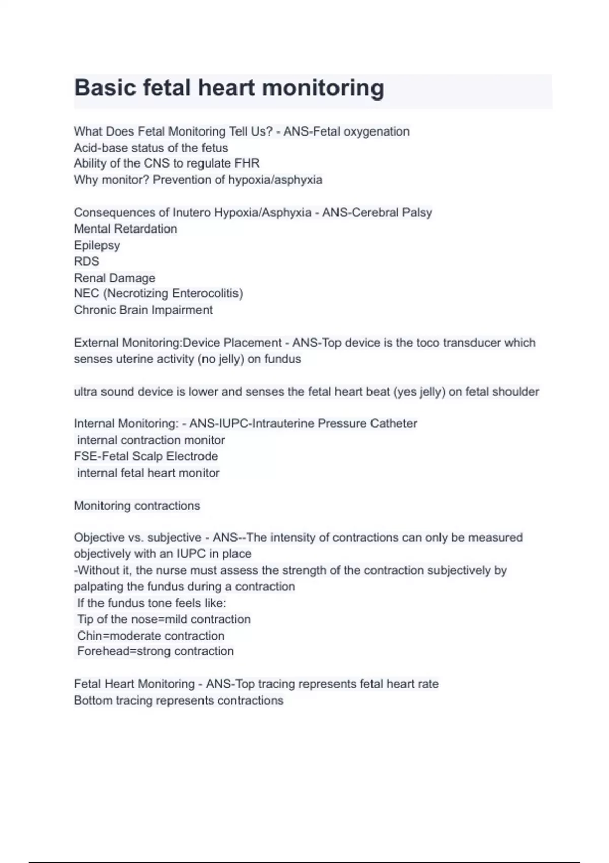 Basic fetal heart monitoring Questions with 100% Actual correct answers ...