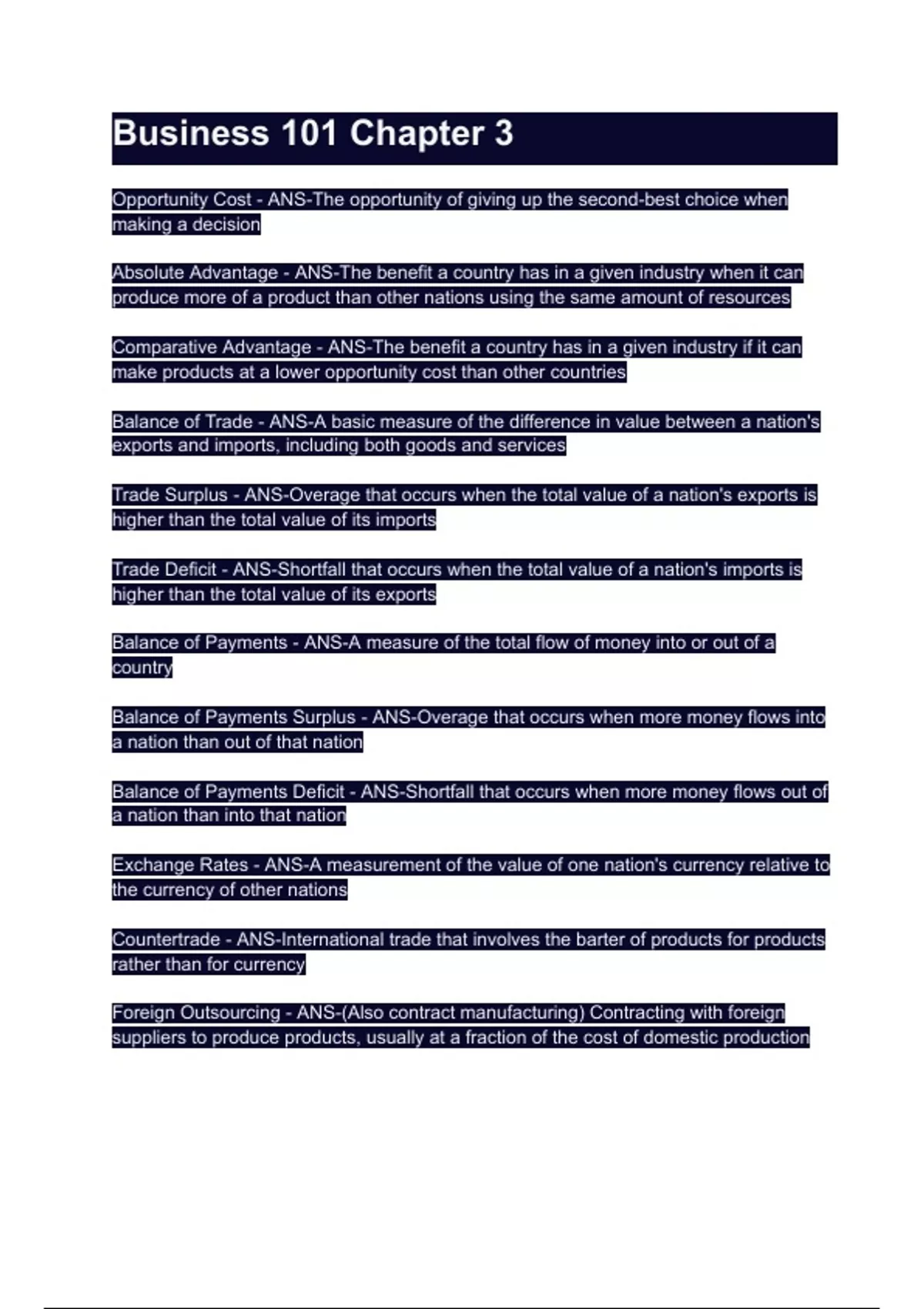 Business 101 Chapter 3 Questions with 100% Actual correct answers ...