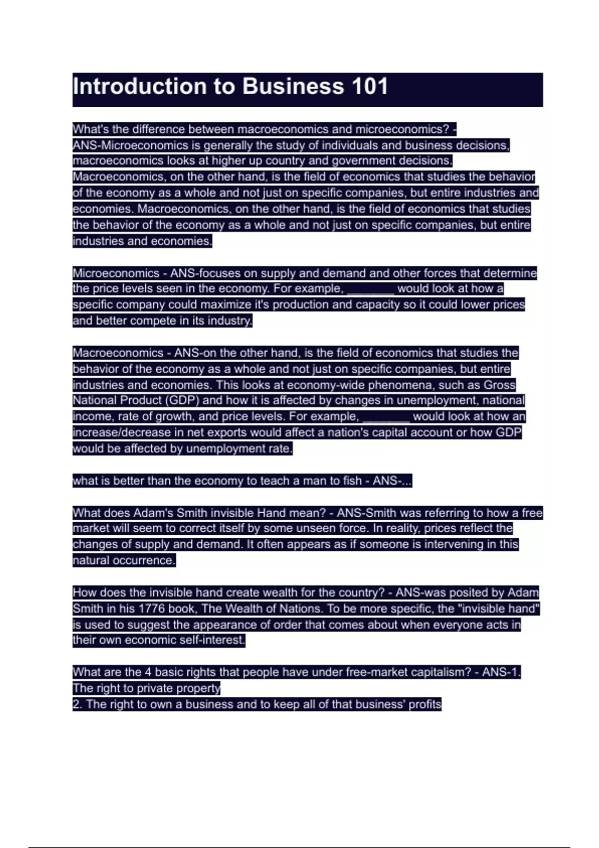 Introduction to Business 101 Questions with 100% Actual correct answers ...