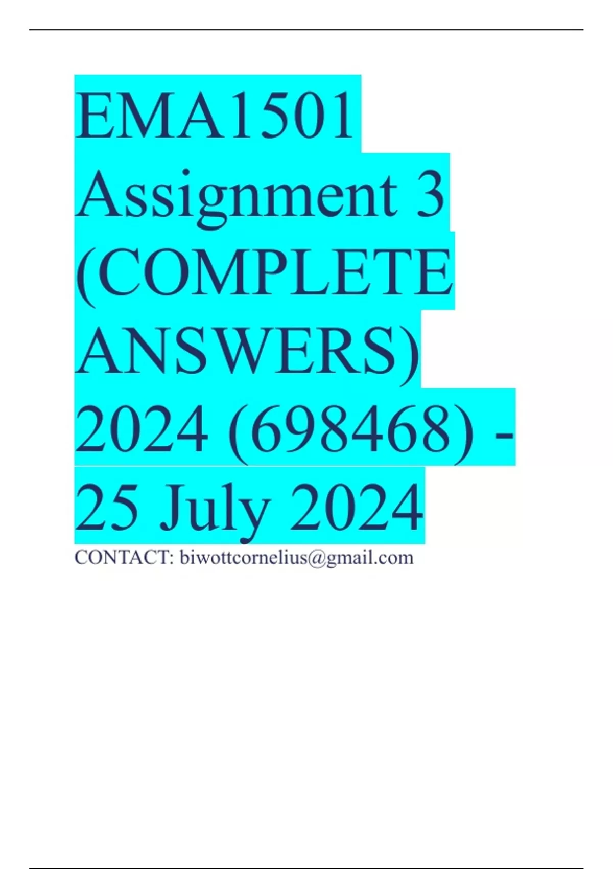 EMA1501 Assignment 3 (COMPLETE ANSWERS) 2024 (698468) - 25 July 2024 - EMA1501 - Stuvia SA