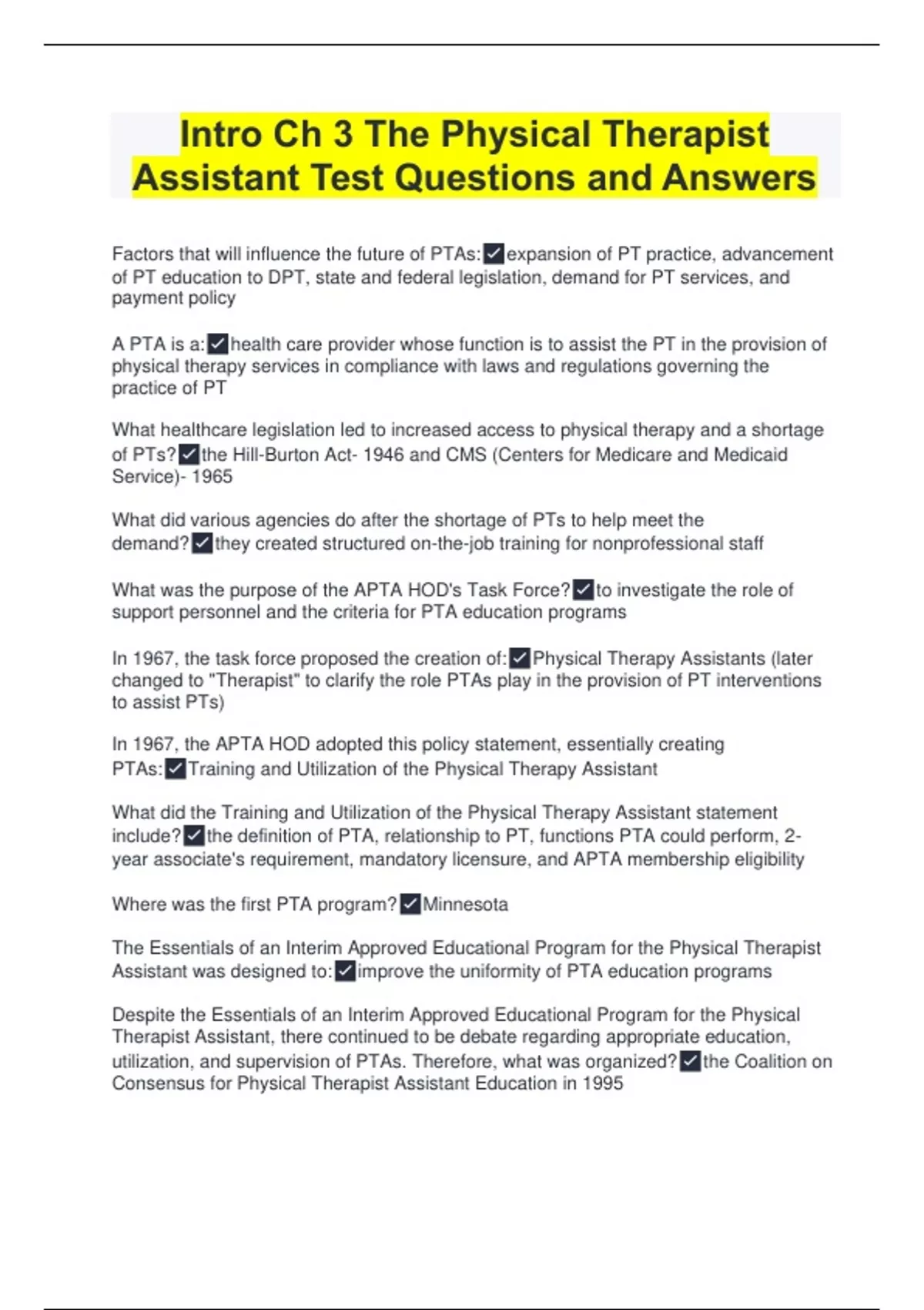 Intro Ch 3 The Physical Therapist Assistant Test Questions and Answers ...