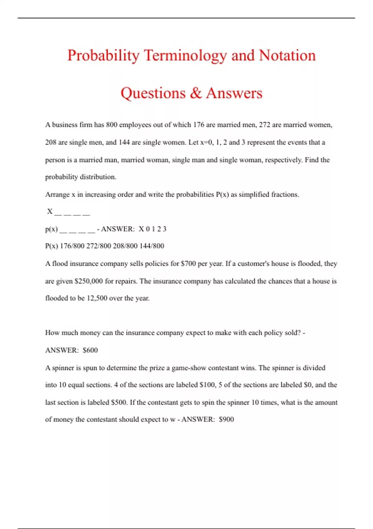 Probability Terminology and Notation Questions & Answers - Probability ...