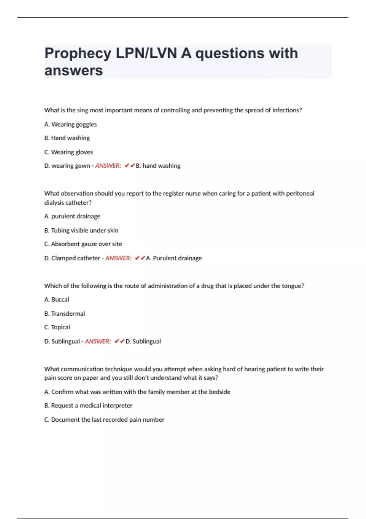 Prophecy LPN/LVN A questions with answers - Prophecy RN Pharmacology A ...