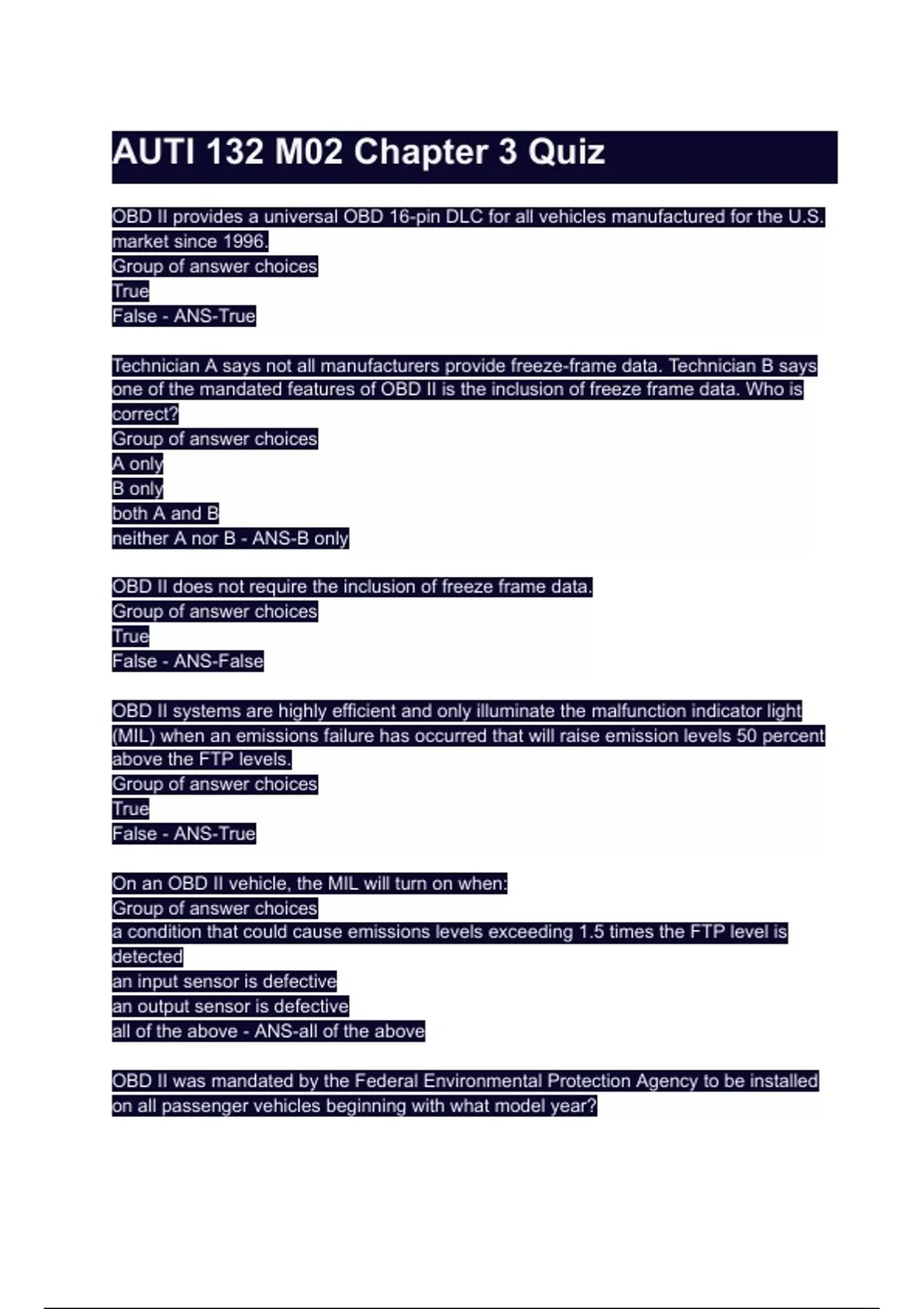 AUTI 132 M02 Chapter 3 Quiz Questions with 100% Actual correct answers ...