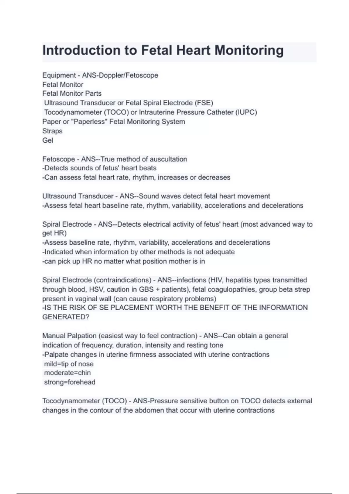Introduction to Fetal Heart Monitoring Questions with 100% Actual ...
