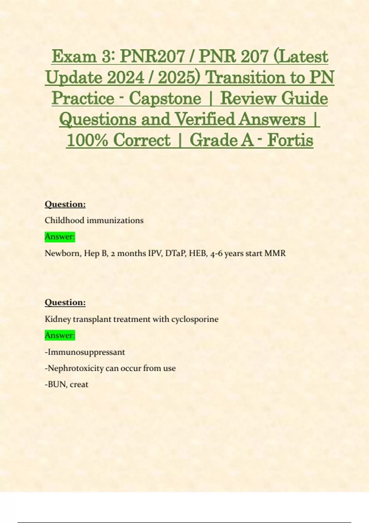 Exam 3: PNR207 / PNR 207 (Latest Update 2024 / 2025) Transition to PN ...
