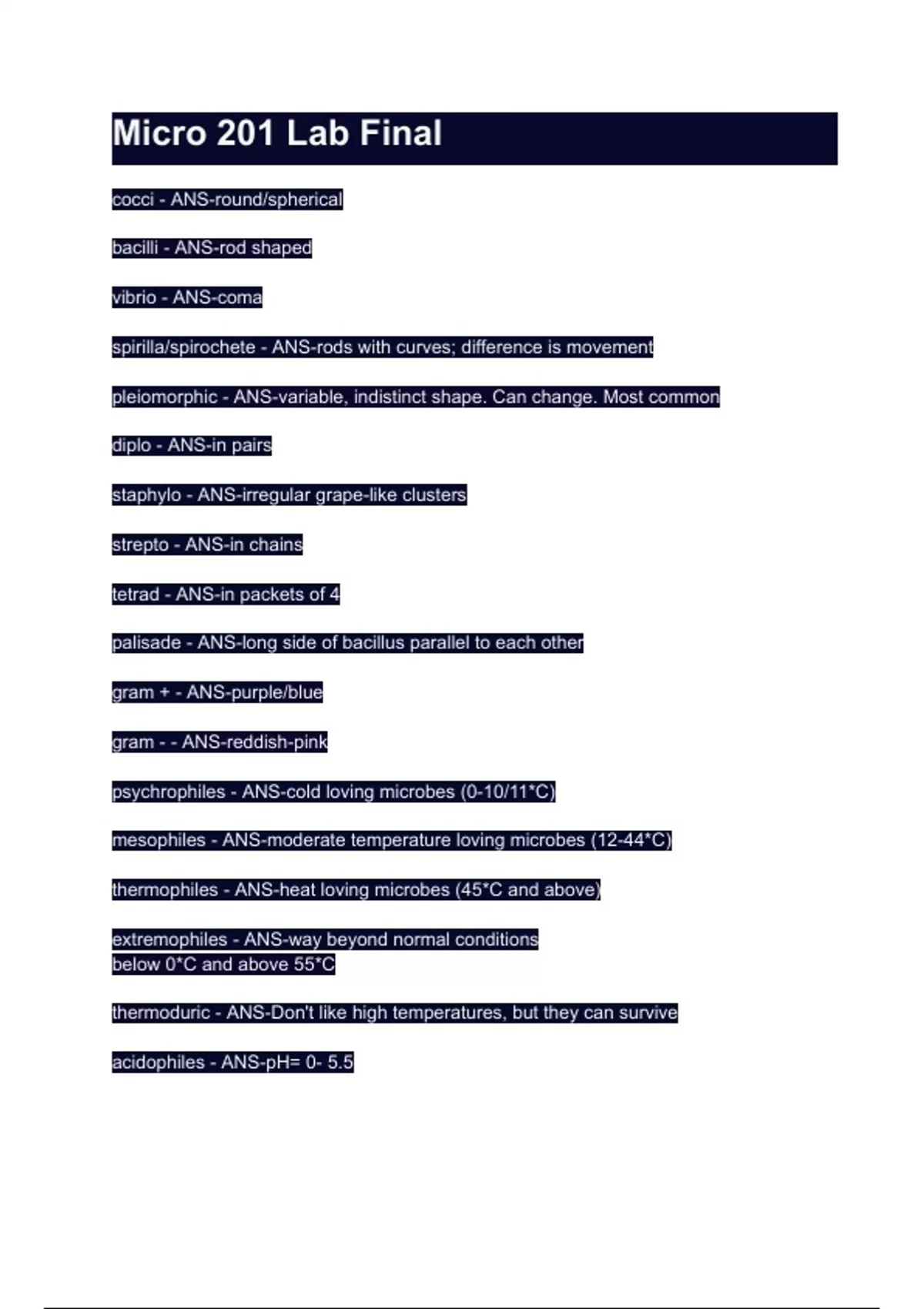 Micro 201 Lab Final Questions with 100% Actual correct answers ...