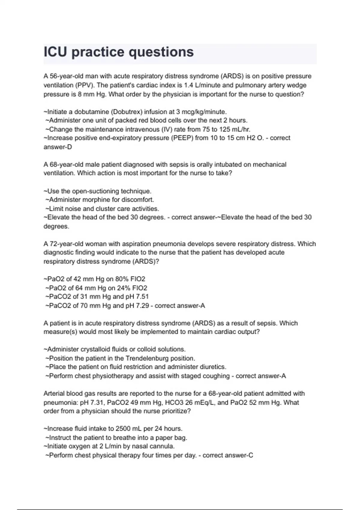 ICU practice Questions with 100% Actual correct answers | verified ...