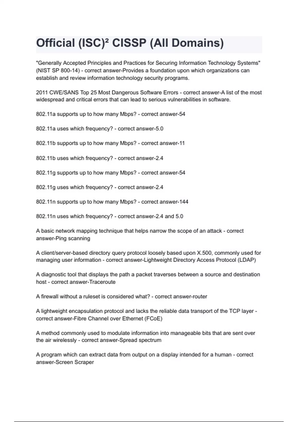 Official Isc ² Cissp All Domains Questions With 100 Actual Correct Answers Verified