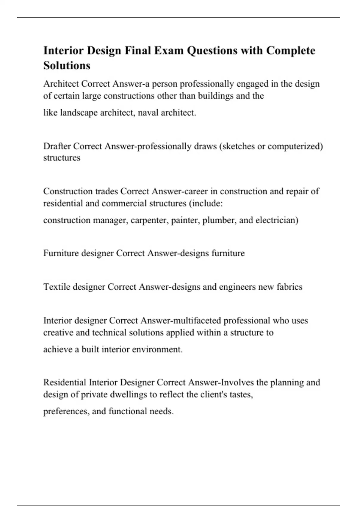 Interior Design Final Exam Questions with Complete Solutions - Interior ...