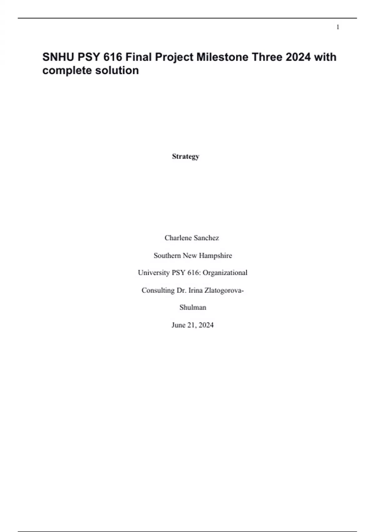 SNHU PSY 616 Final Project Milestone Three 2024 with complete solution ...