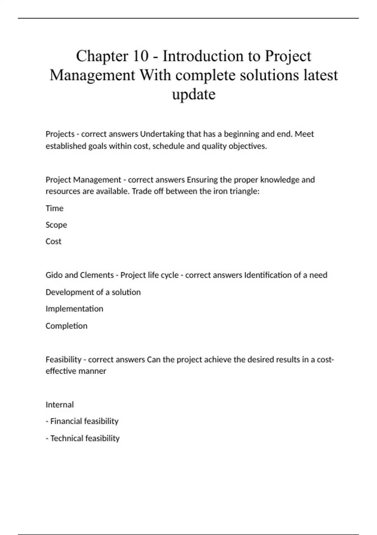 Chapter 10 - Introduction to Project Management With complete solutions ...