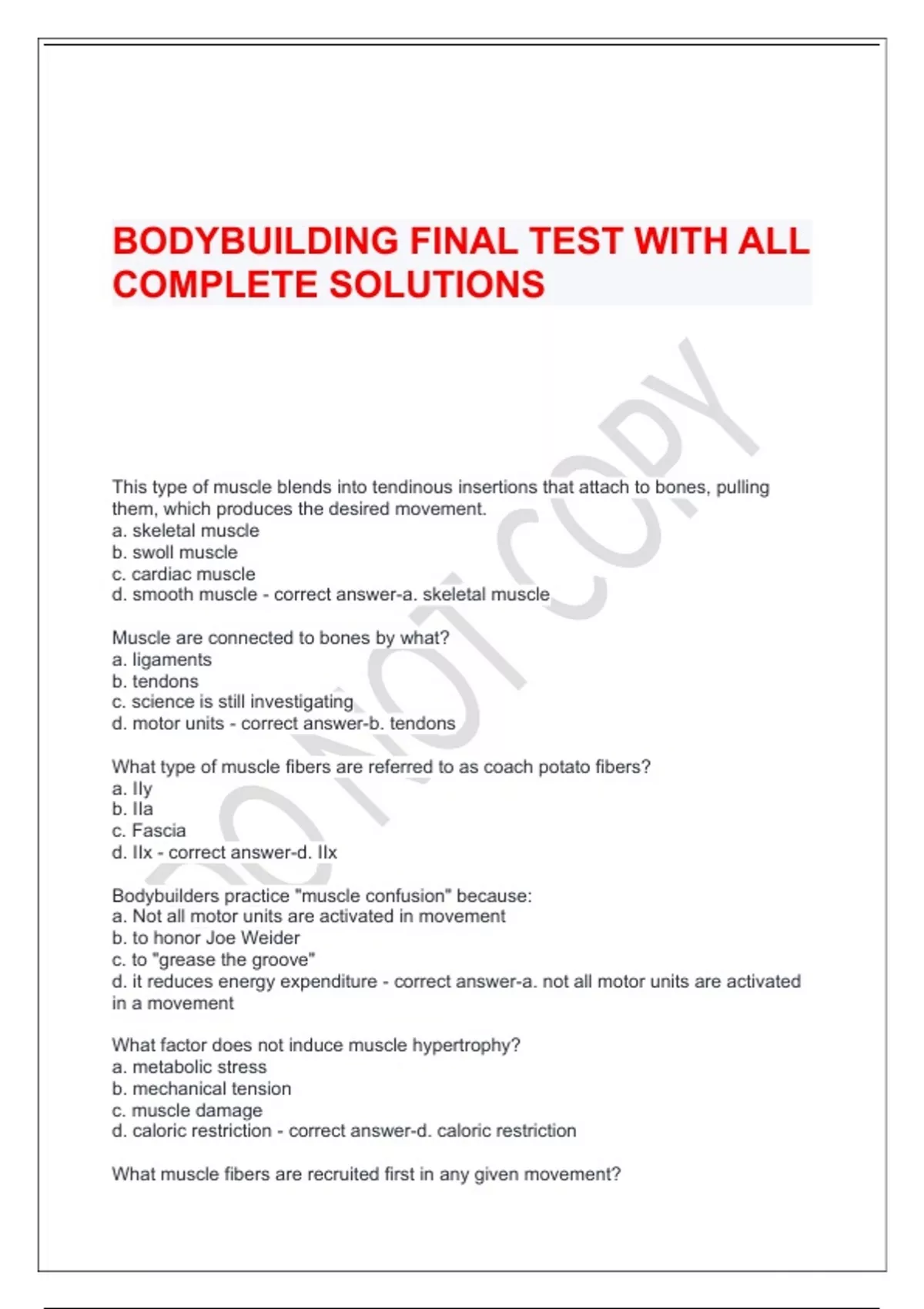 BODYBUILDING FINAL TEST WITH ALL COMPLETE SOLUTIONS - BODYBUILDING ...