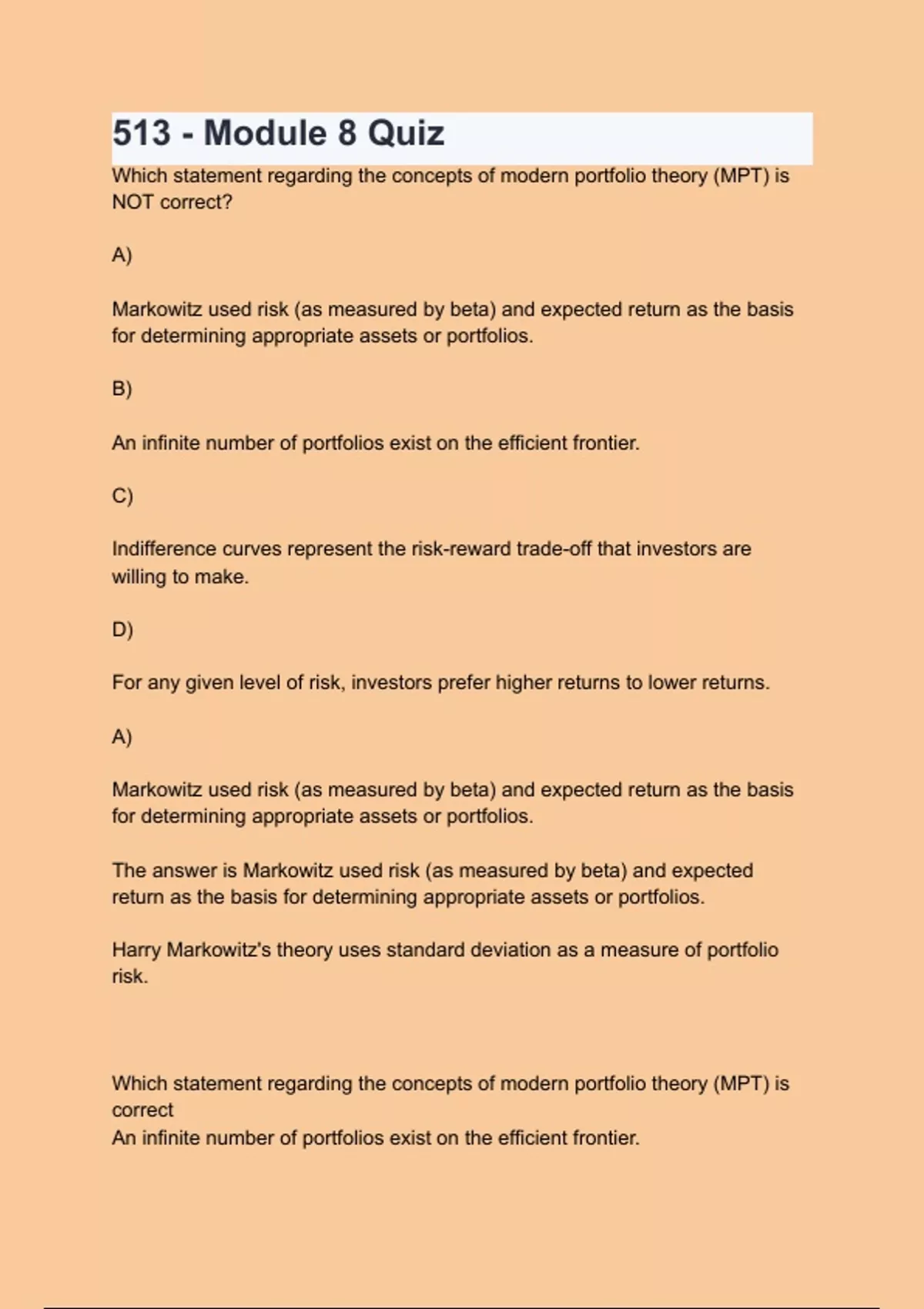 513 - Module 8 Quiz Questions with 100% Actual correct answers ...