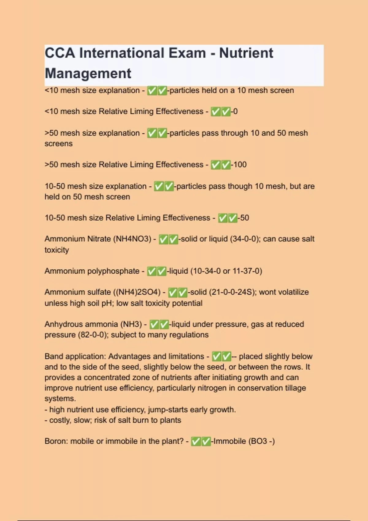 CCA International Exam - Nutrient Management Questions with 100% Actual ...