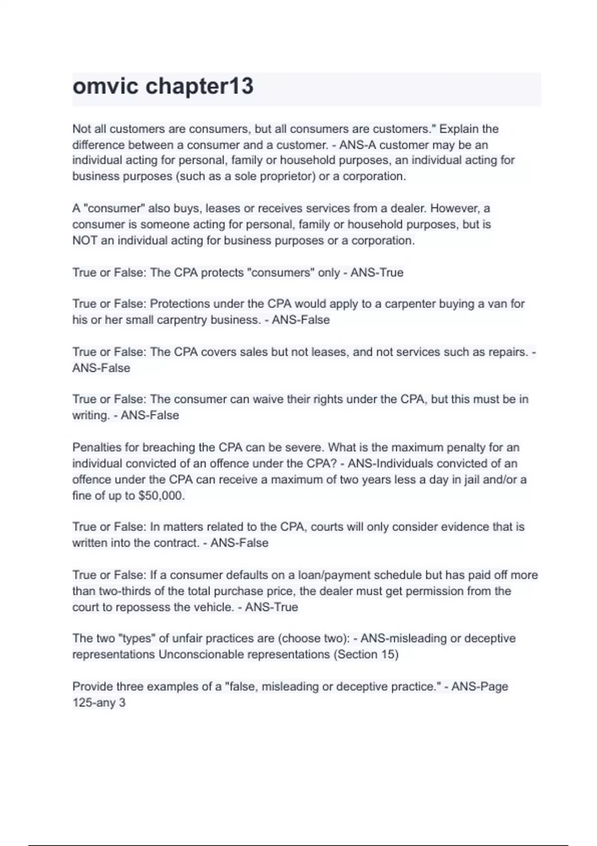 omvic chapter13 Questions with 100% Actual correct answers | verified ...