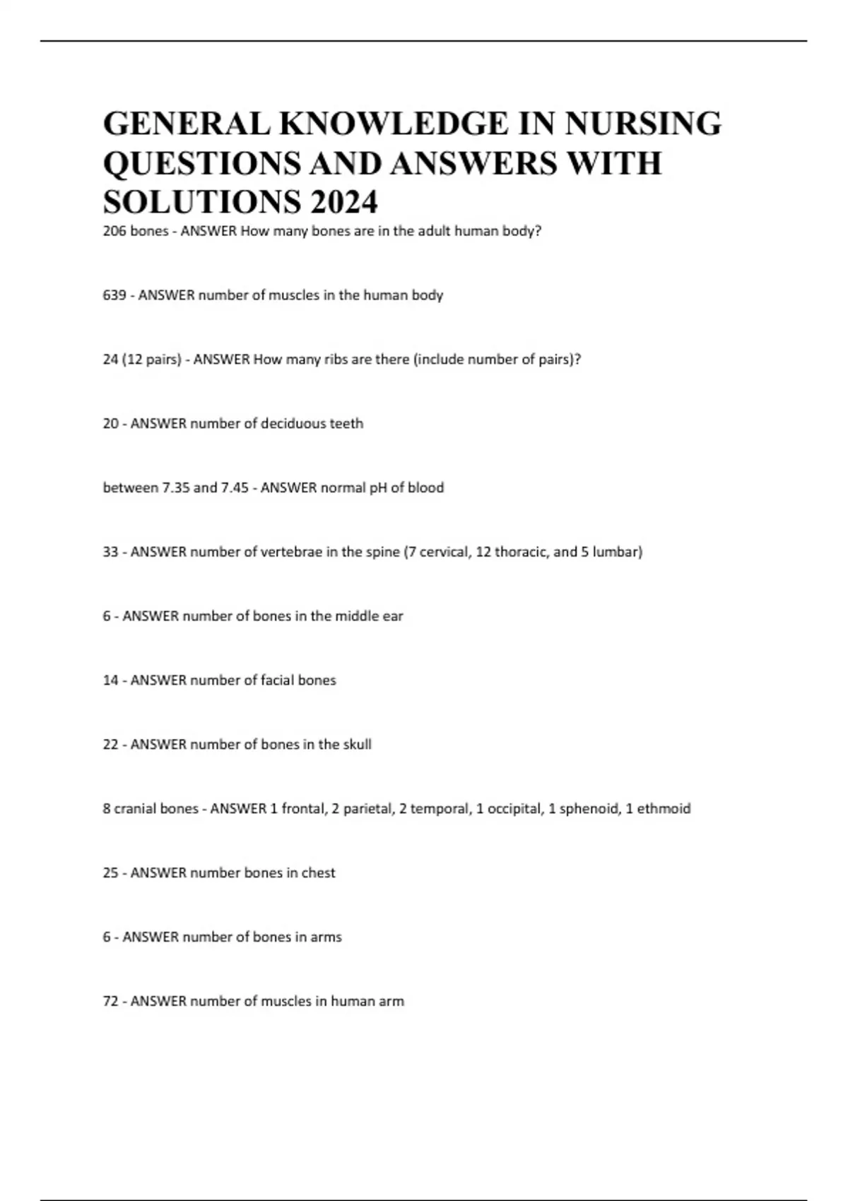 GENERAL KNOWLEDGE IN NURSING QUESTIONS AND ANSWERS WITH SOLUTIONS 2024 ...