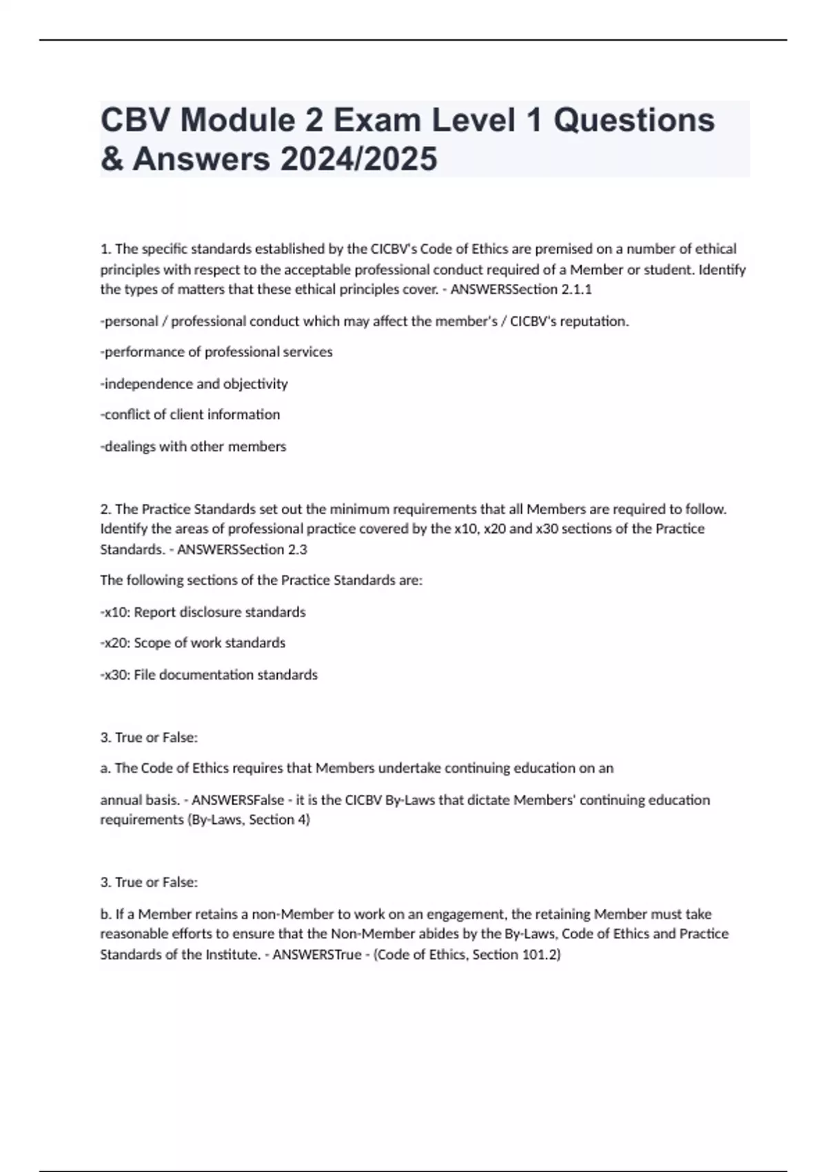 CBV Module 2 Exam Level 1 Questions & Answers 2024/2025 - CBV Module 2 - Stuvia US