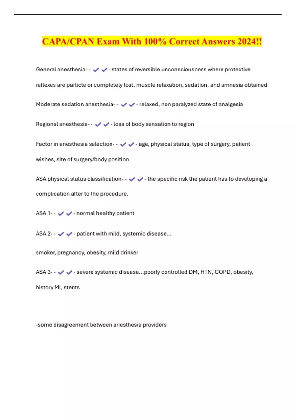 CAPA/CPAN Exam With 100% Correct Answers 2024!! - CAPA/CPAN - Stuvia US