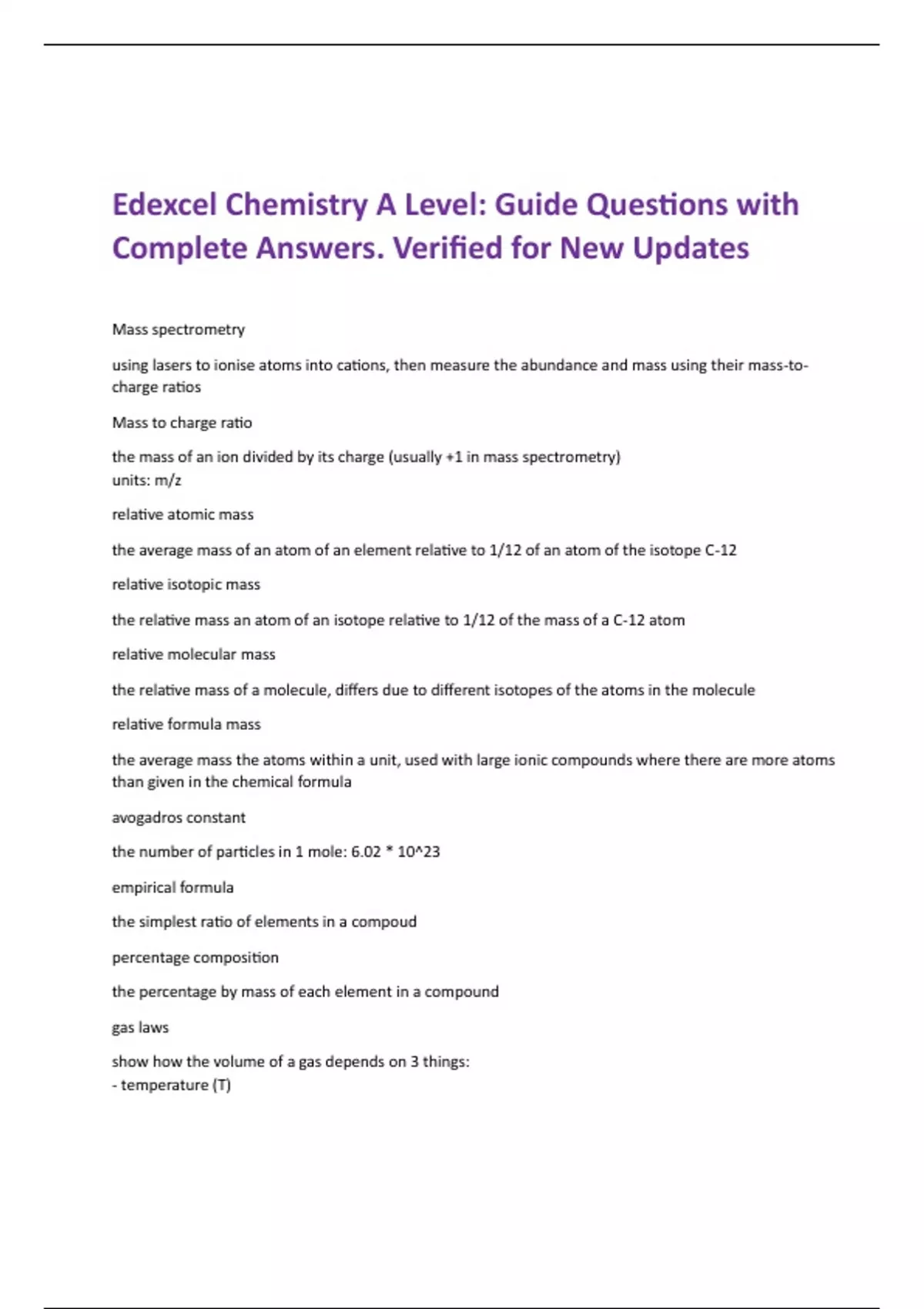 Edexcel Chemistry A Level: Guide Questions with Complete Answers ...