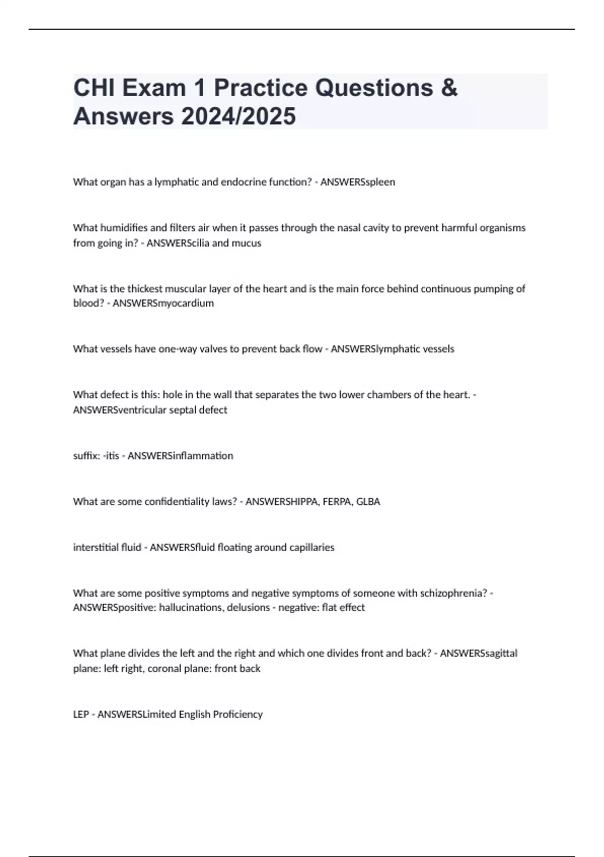 CHI Exam 1 Practice Questions & Answers 2024/2025 - CHI - Stuvia US