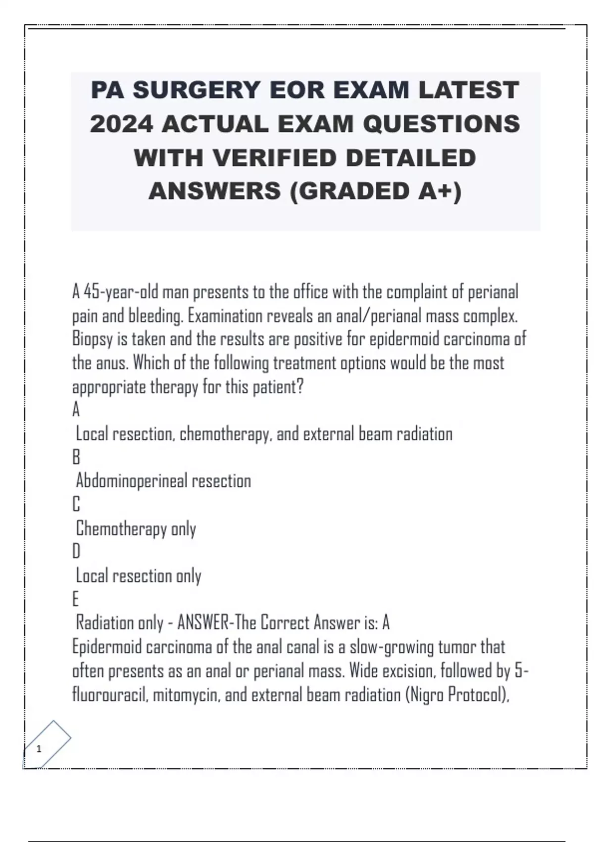 PA SURGERY EOR EXAM LATEST 2024 ACTUAL EXAM QUESTIONS WITH VERIFIED ...