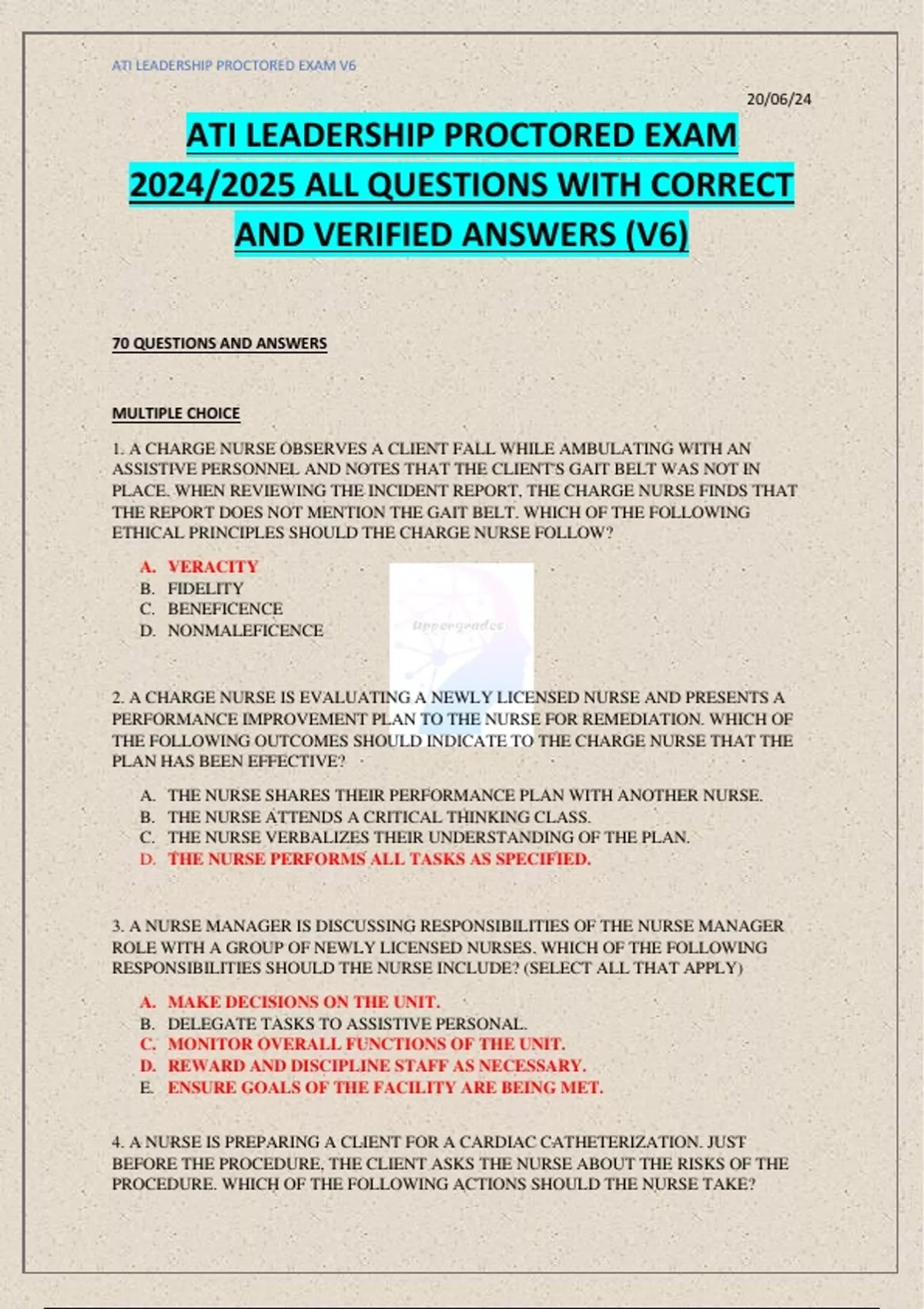 ATI LEADERSHIP PROCTORED EXAM 2024/2025 ALL QUESTIONS WITH CORRECT AND ...