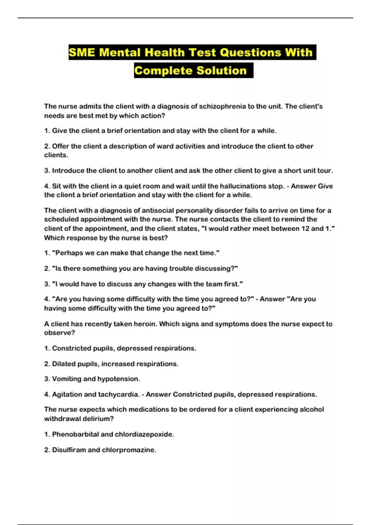 SME Mental Health Test Questions With Complete Solution - SME Mental ...