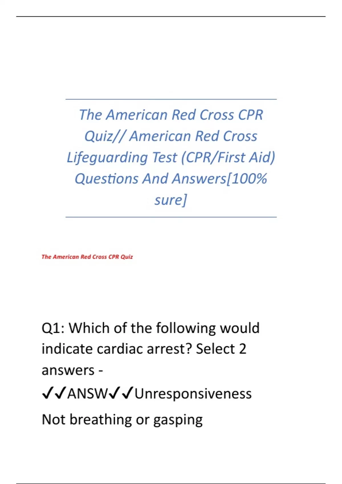 The American Red Cross CPR Quiz// American Red Cross Lifeguarding Test ...