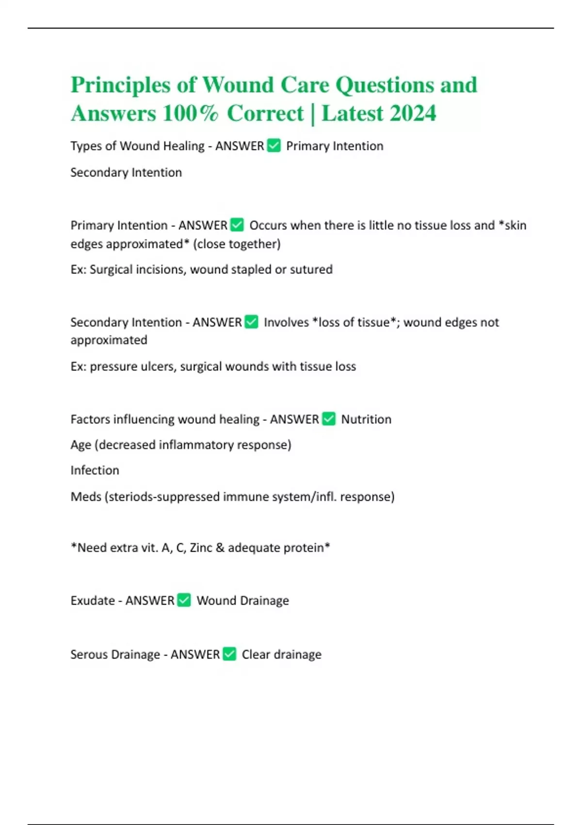 Principles of Wound Care Questions and Answers 100% Correct | Latest ...