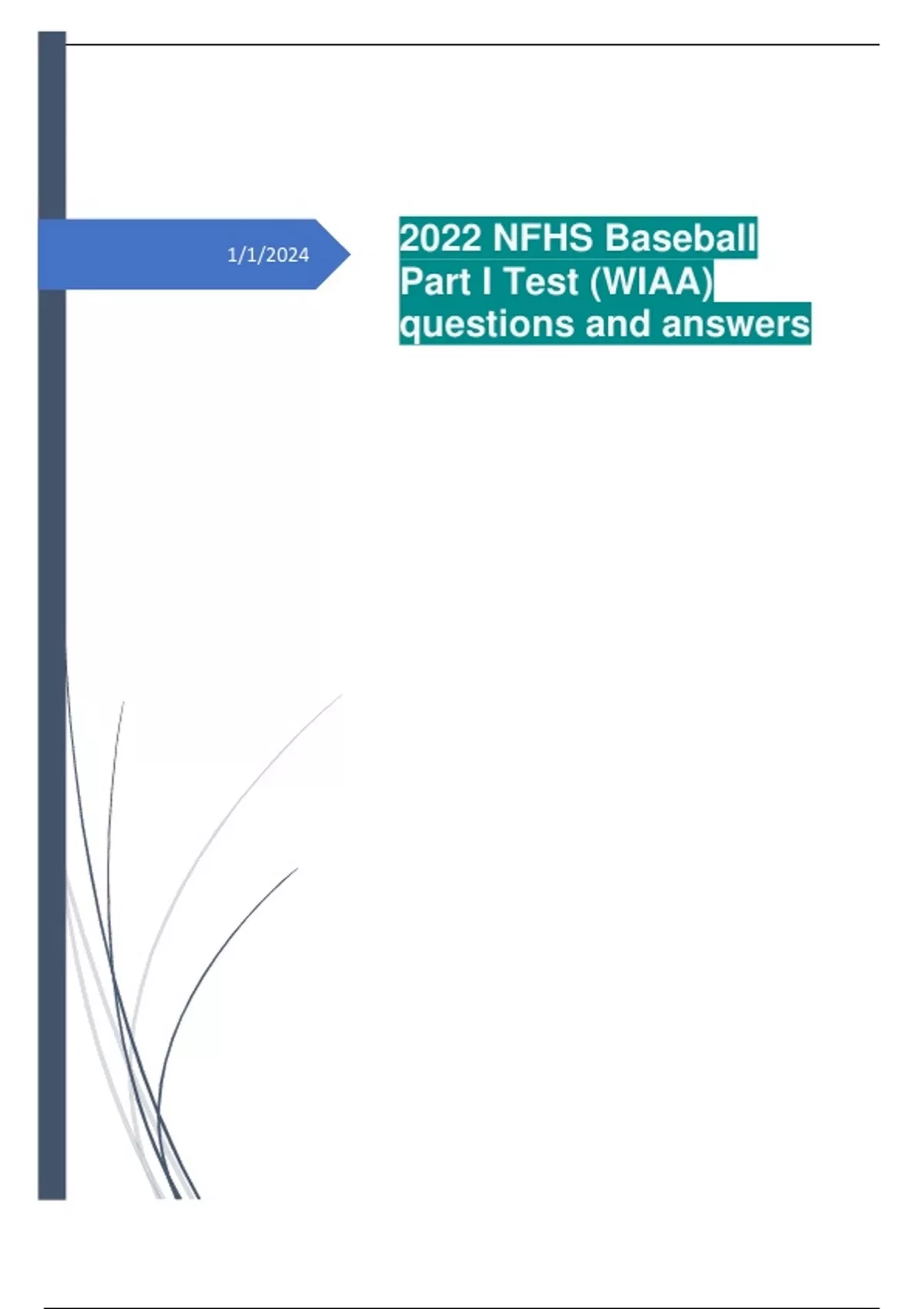 2022 NFHS Baseball Part I Test (WIAA) questions and answers - NFHS ...