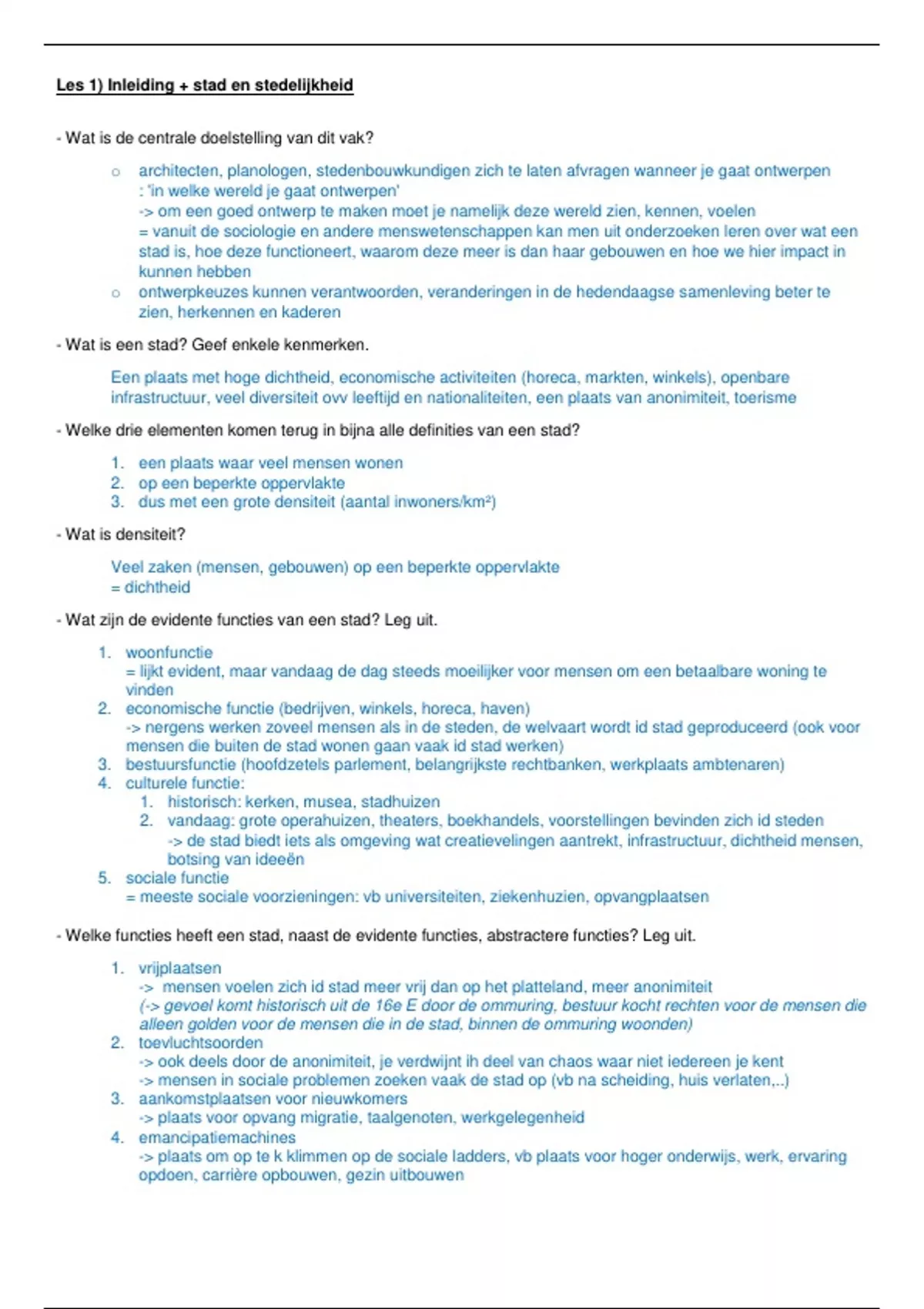 Samenvatting Ingevulde Examenvragen-Sociologie en de stad-Dirk Geldof ...