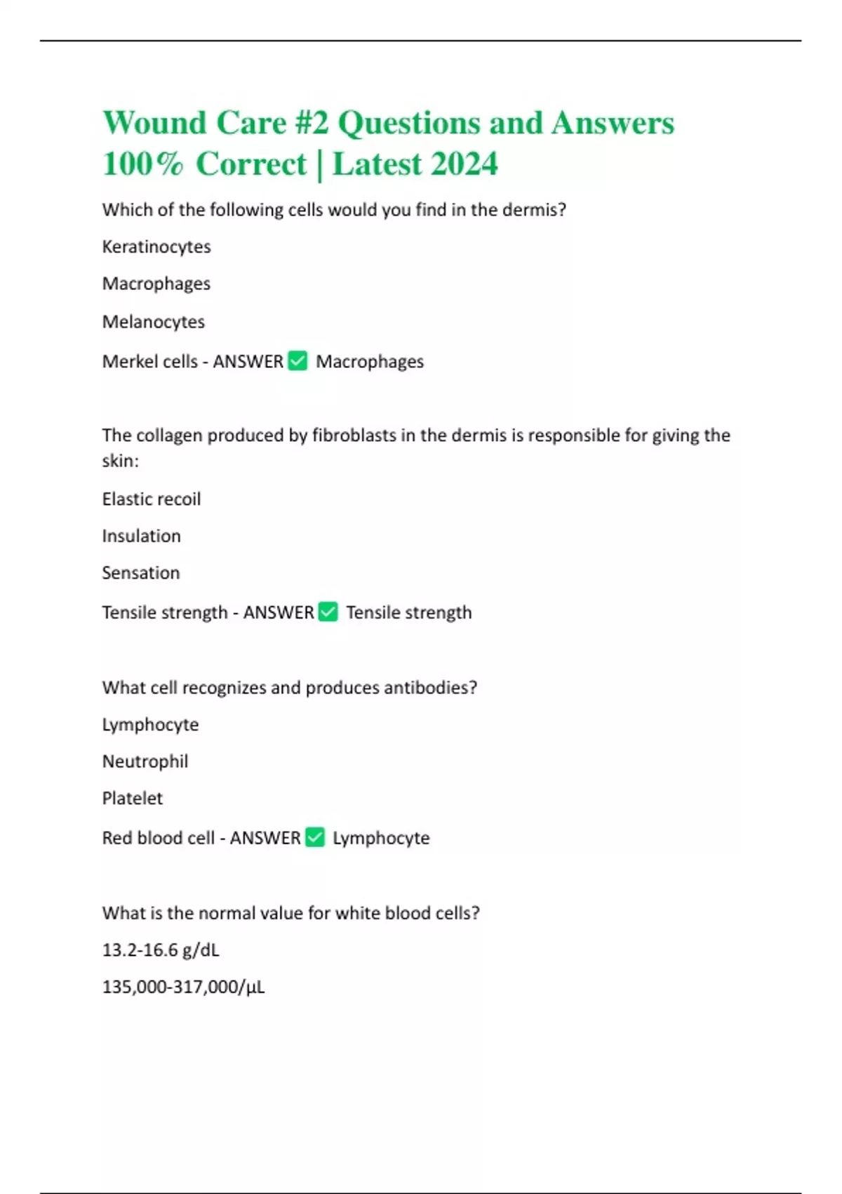 Wound Care #2 Questions and Answers 100% Correct | Latest 2024 - Wound ...